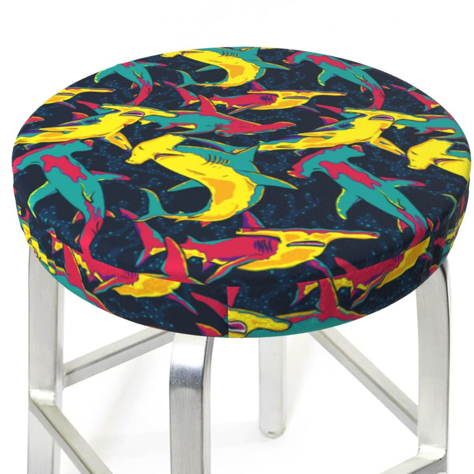 Bar Stool Covers Round, Colorful Sharks Bar Stool Cushion Covers Seat ...
