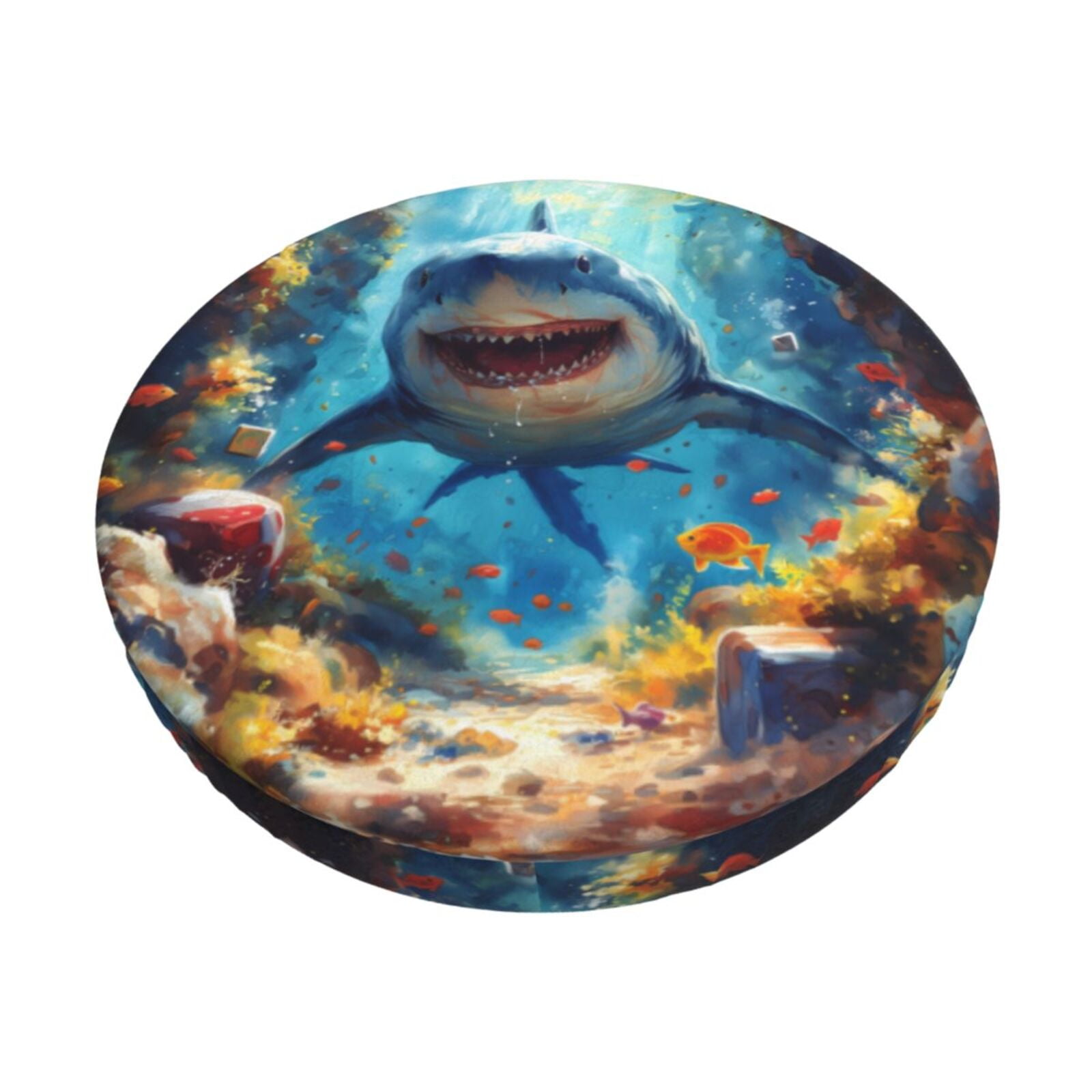 Bar Stool Covers Round, Colorful Underwater Shark Bar Stool Cushion ...