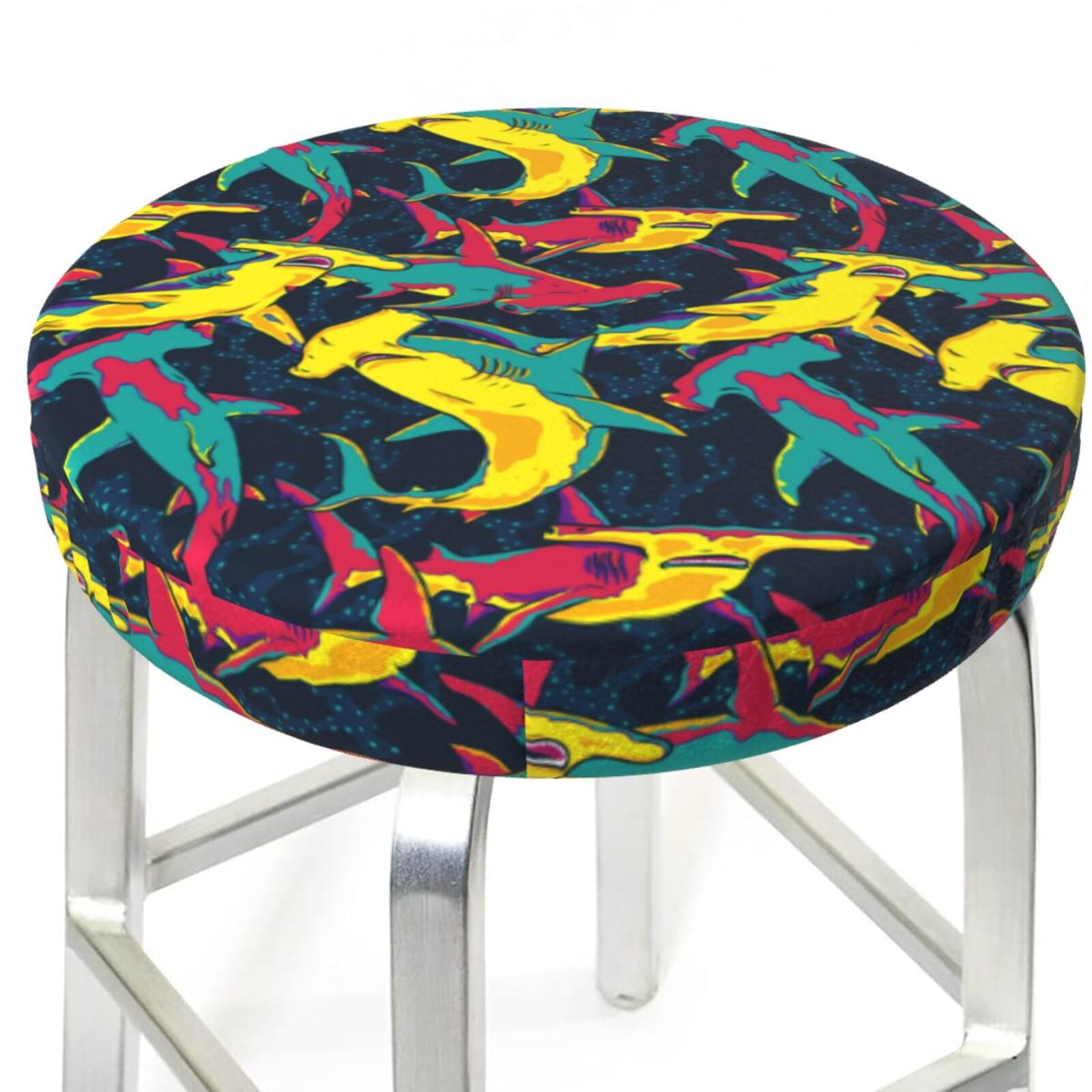 Bar Stool Covers Round, Colorful golden hammerhead shark Bar Stool ...
