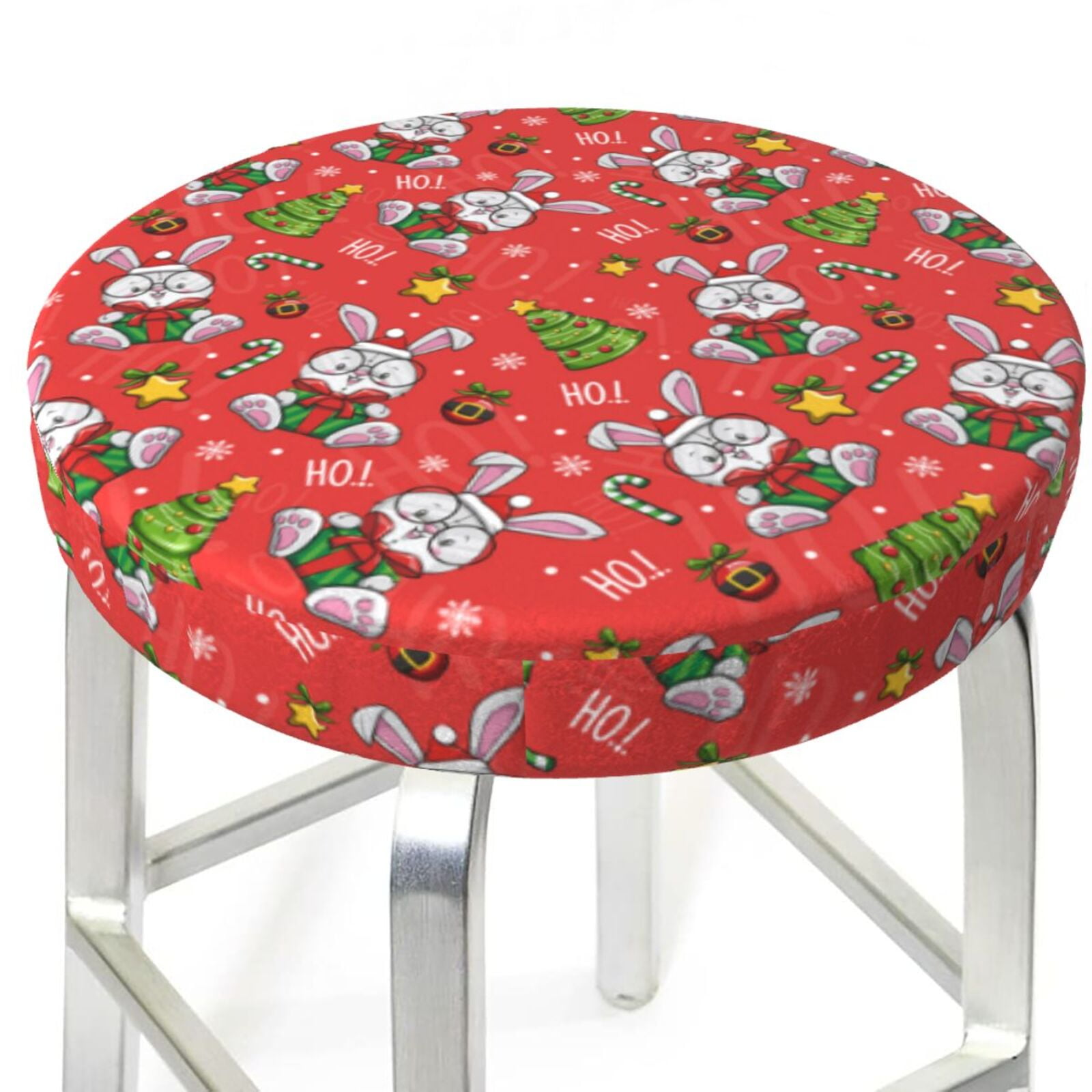 Bar Stool Covers Round, Cute Christmas Bunny Washable Round Seat Covers ...