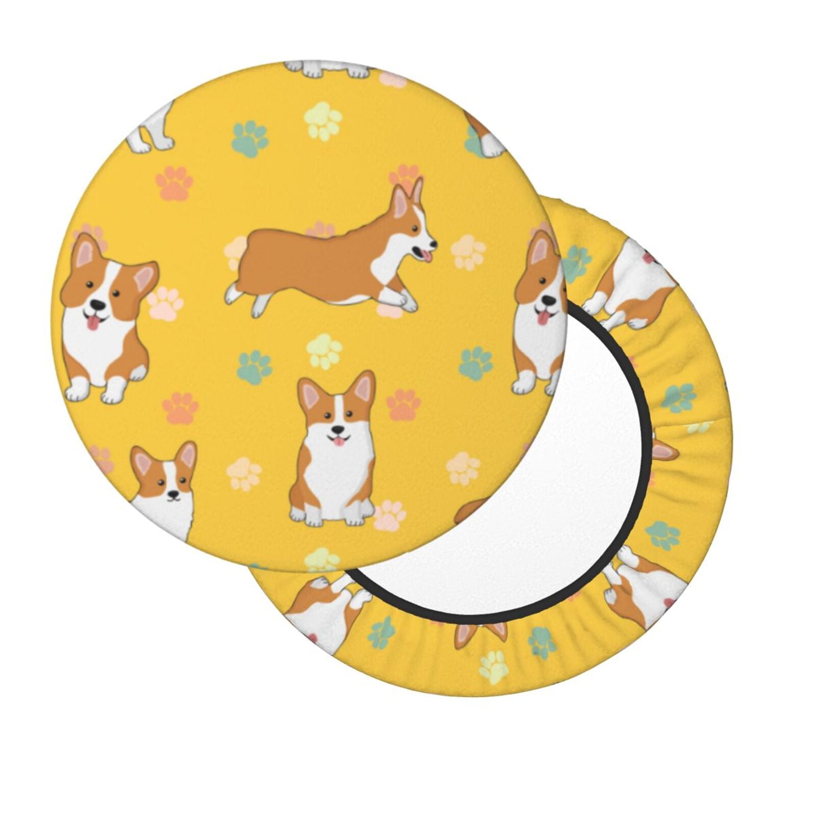Bar Stool Covers Round - Cute Corgi Dog Colorful Footprints Soft Anti ...