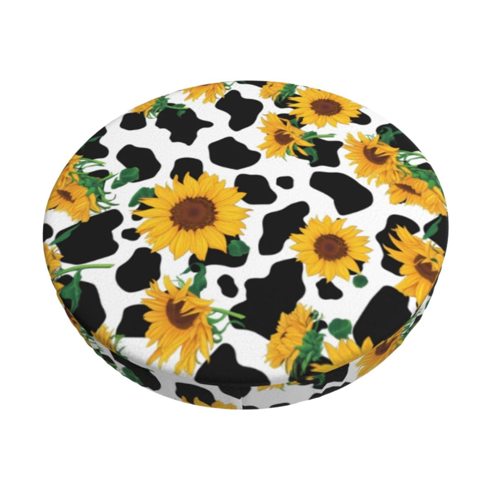 Bar Stool Covers Round, Cute Cow Print Sunflower A Bar Stool Cushion ...