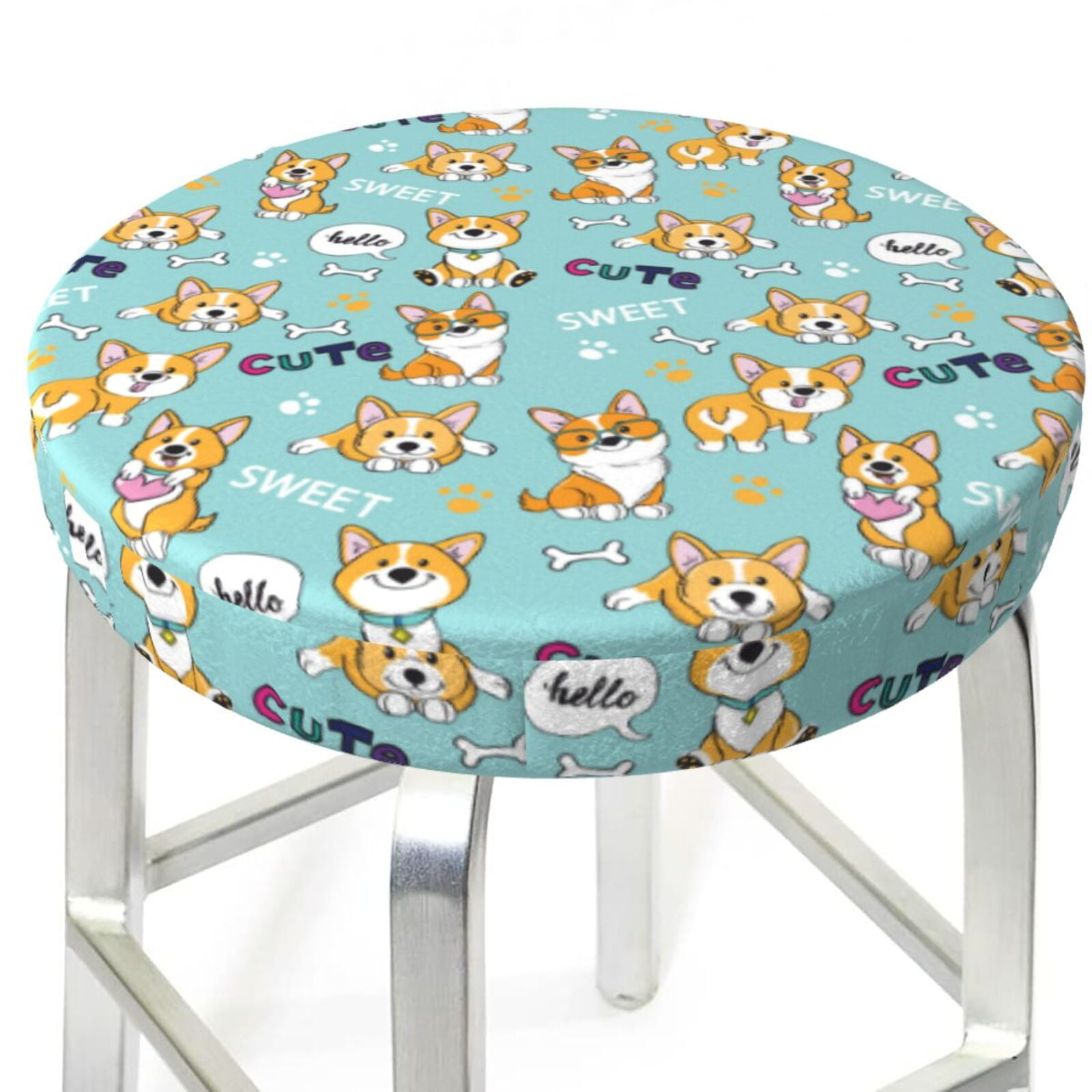 Bar Stool Covers Round, Cute Dogs Corgi Bar Stool Cushion Covers Seat ...