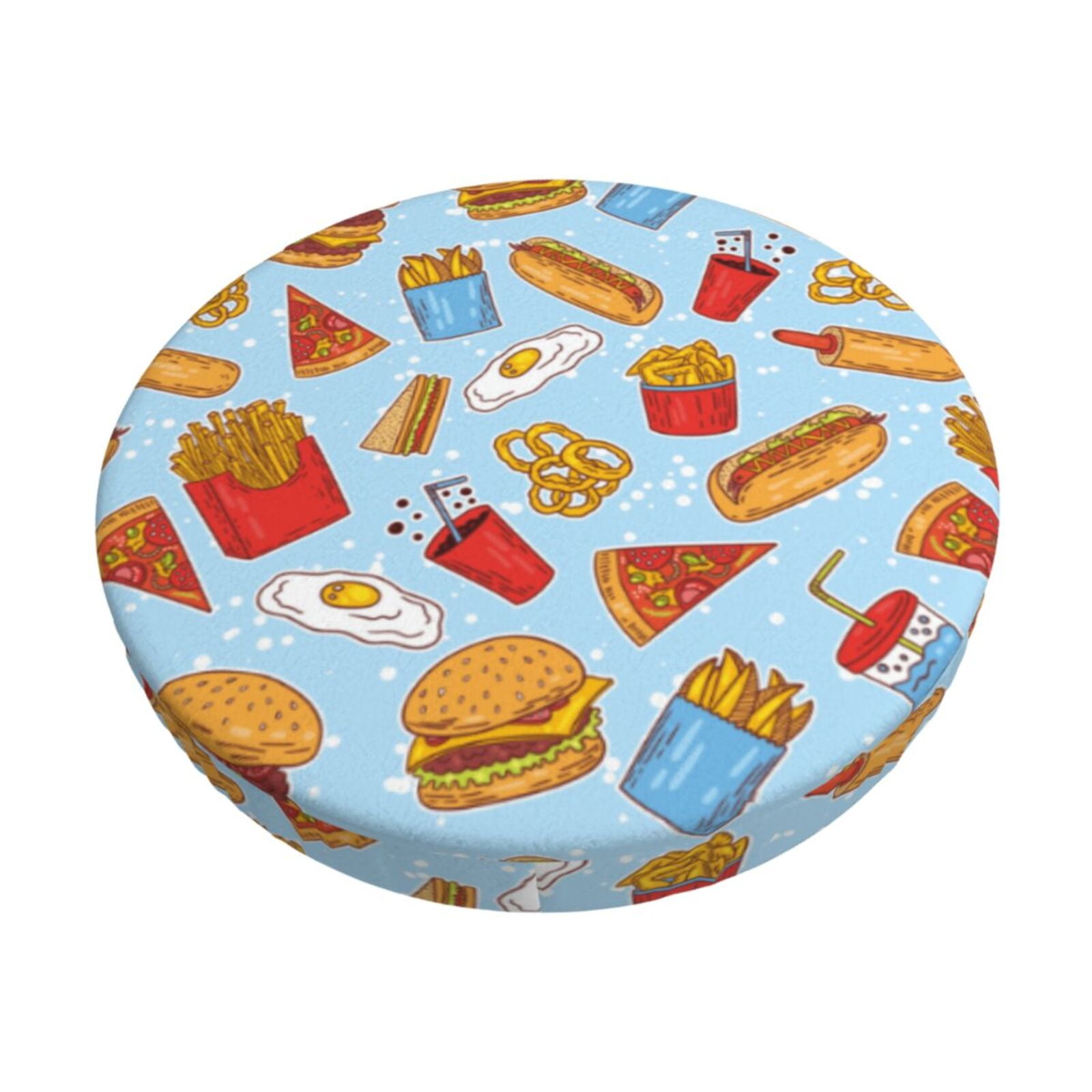 Bar Stool Covers Round, Cute Food Egg Burger Fries Bar Stool Cushion ...