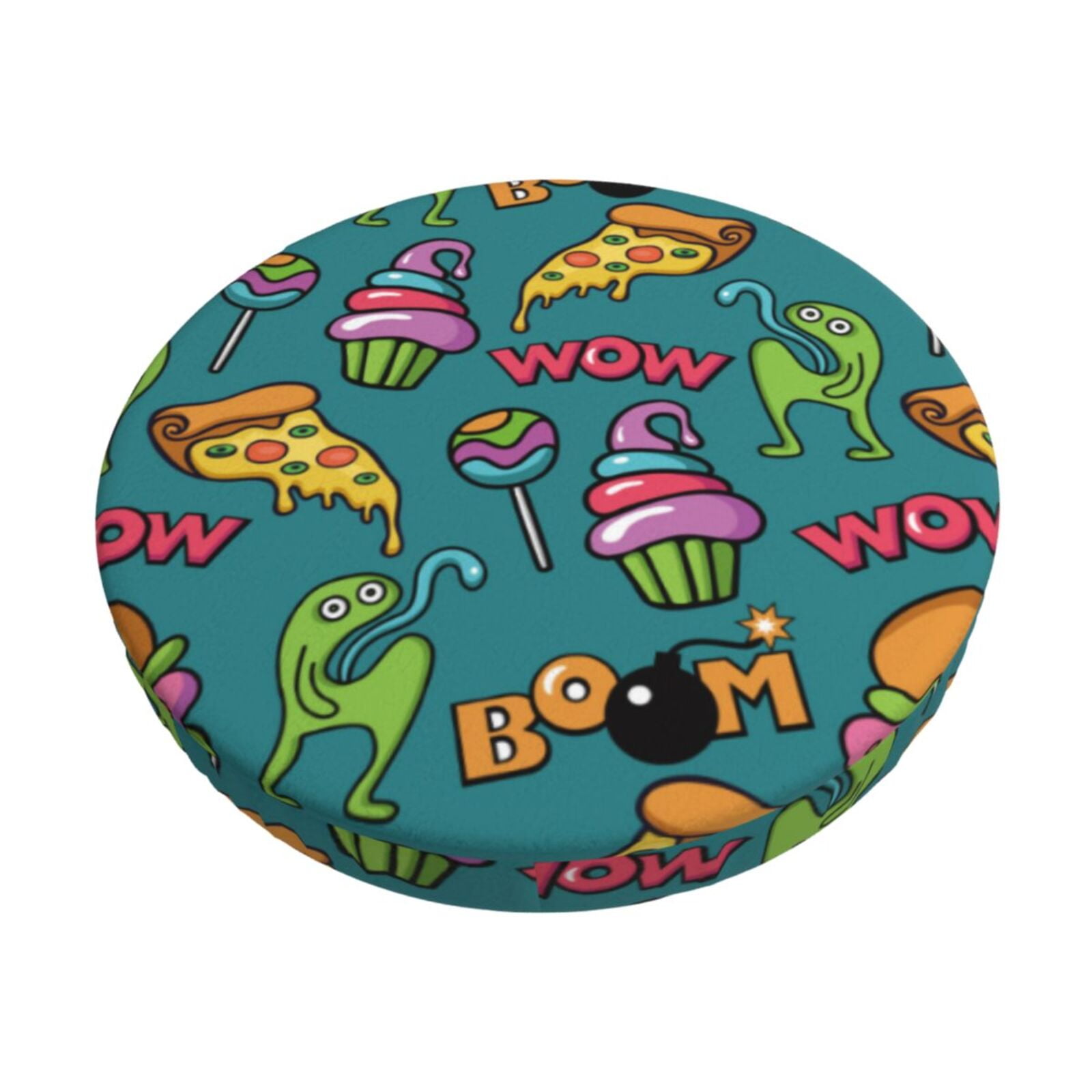Bar Stool Covers Round, Cute Food Lollipop Pizza Fries Bar Stool ...