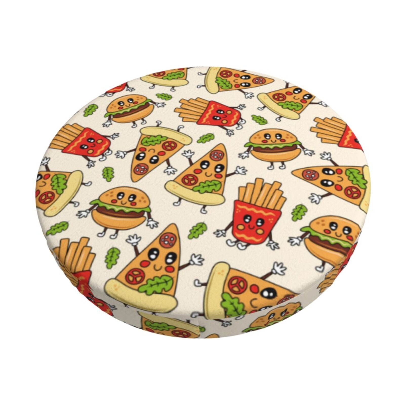 Bar Stool Covers Round, Cute French Fries Burger Bar Stool Cushion ...