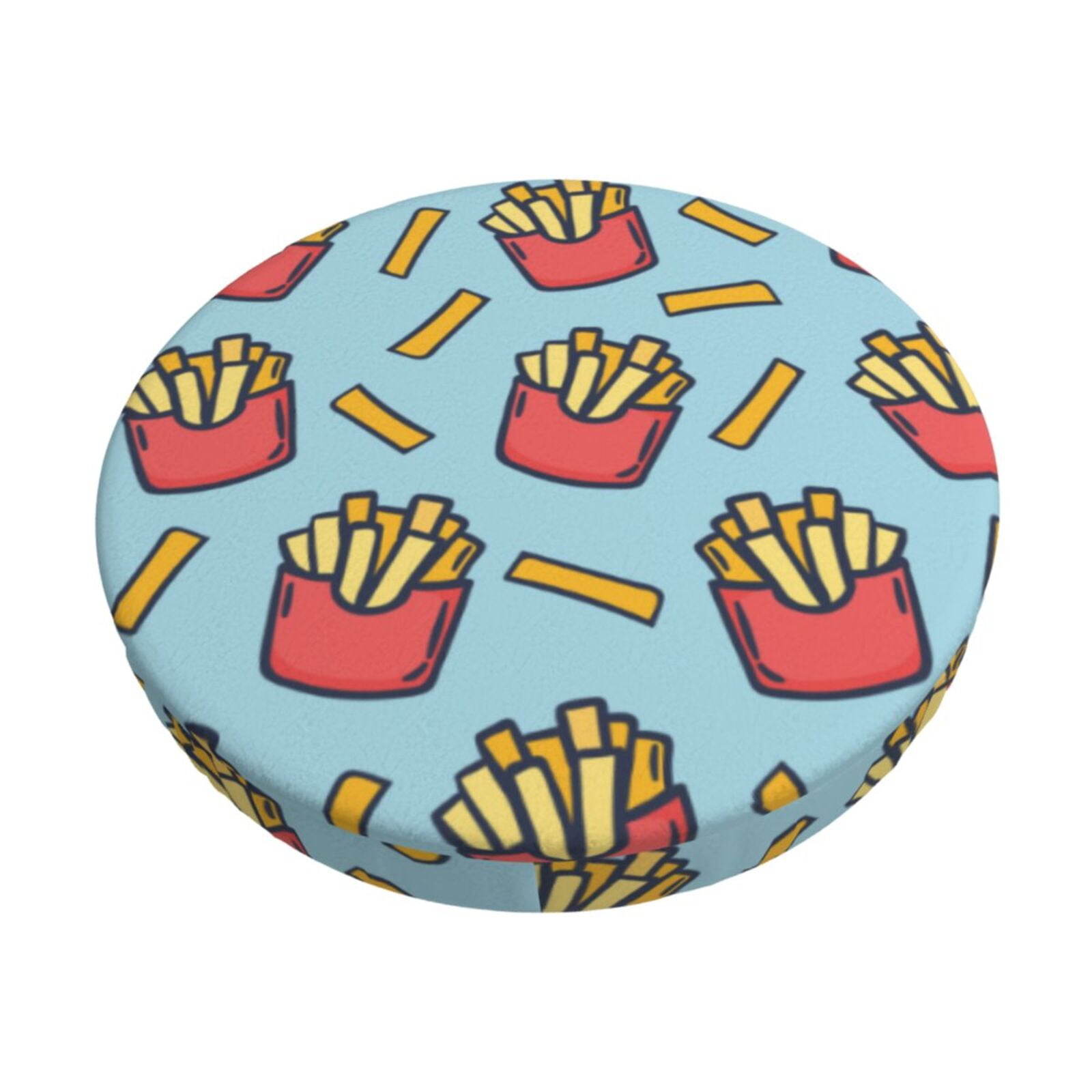 Bar Stool Covers Round, Cute Fries Blue A Bar Stool Cushion Covers Seat ...