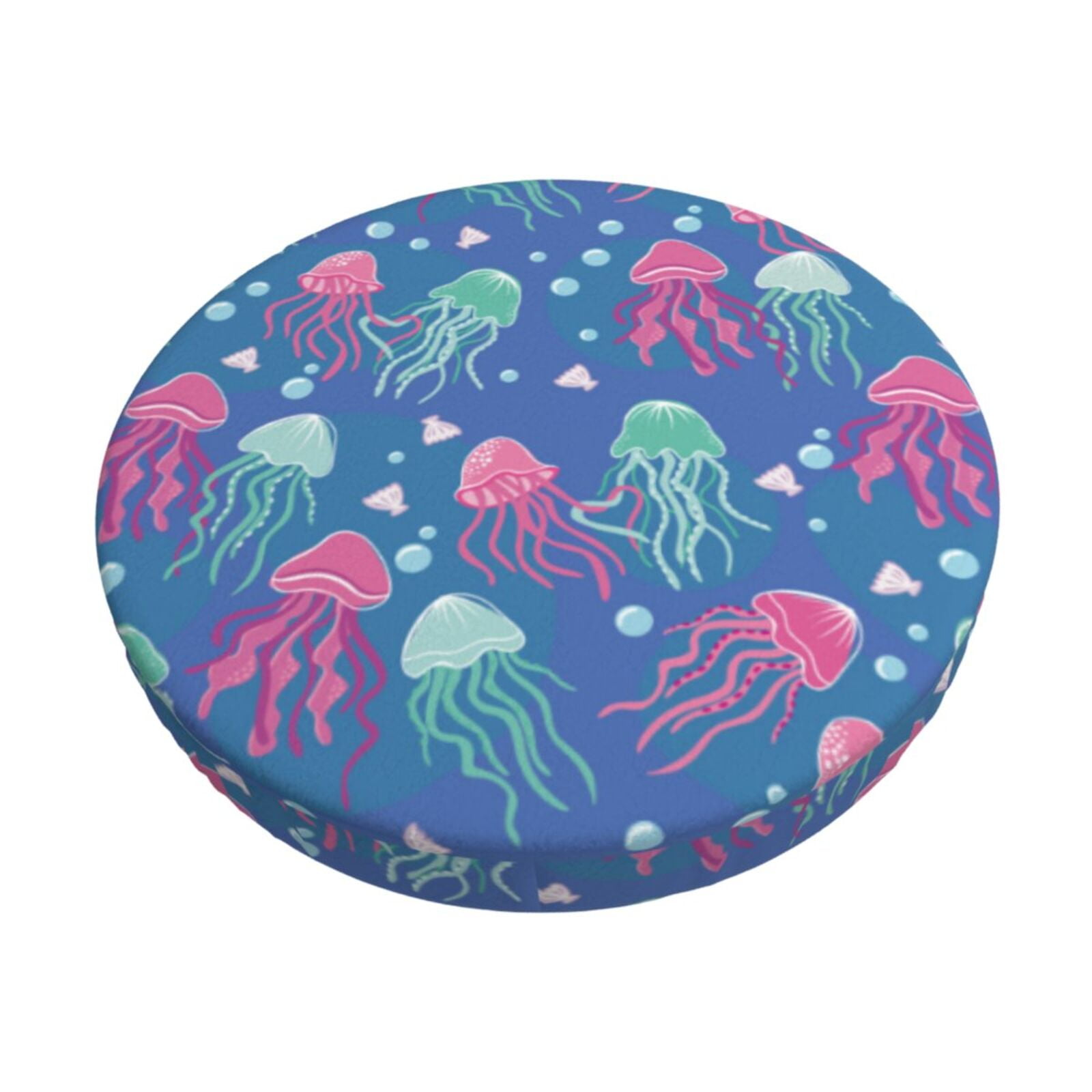 Bar Stool Covers Round, Cute Green Pink Jellyfish Bar Stool Cushion ...