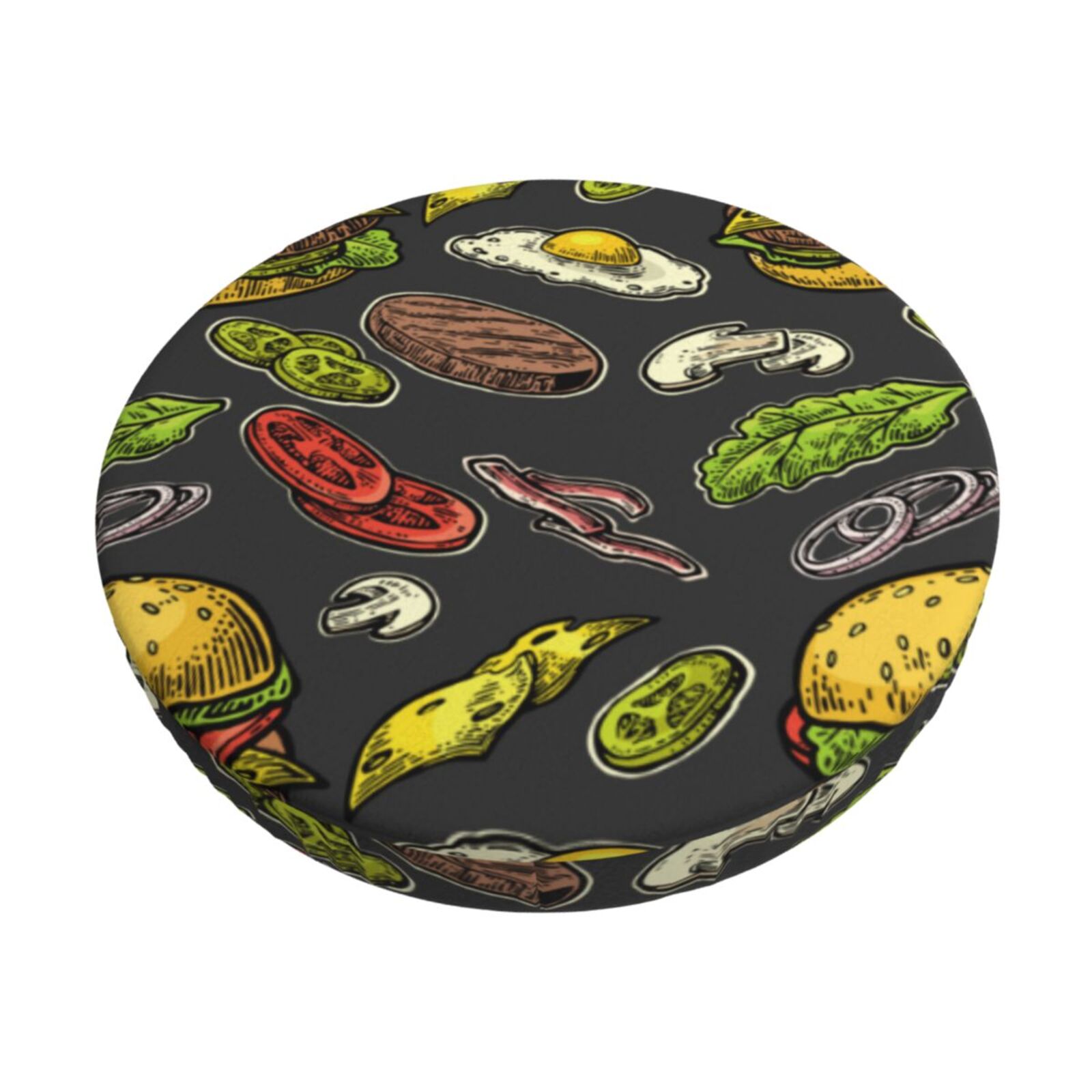 Bar Stool Covers Round, Cute Hamburger Beef Vegetables Bar Stool ...