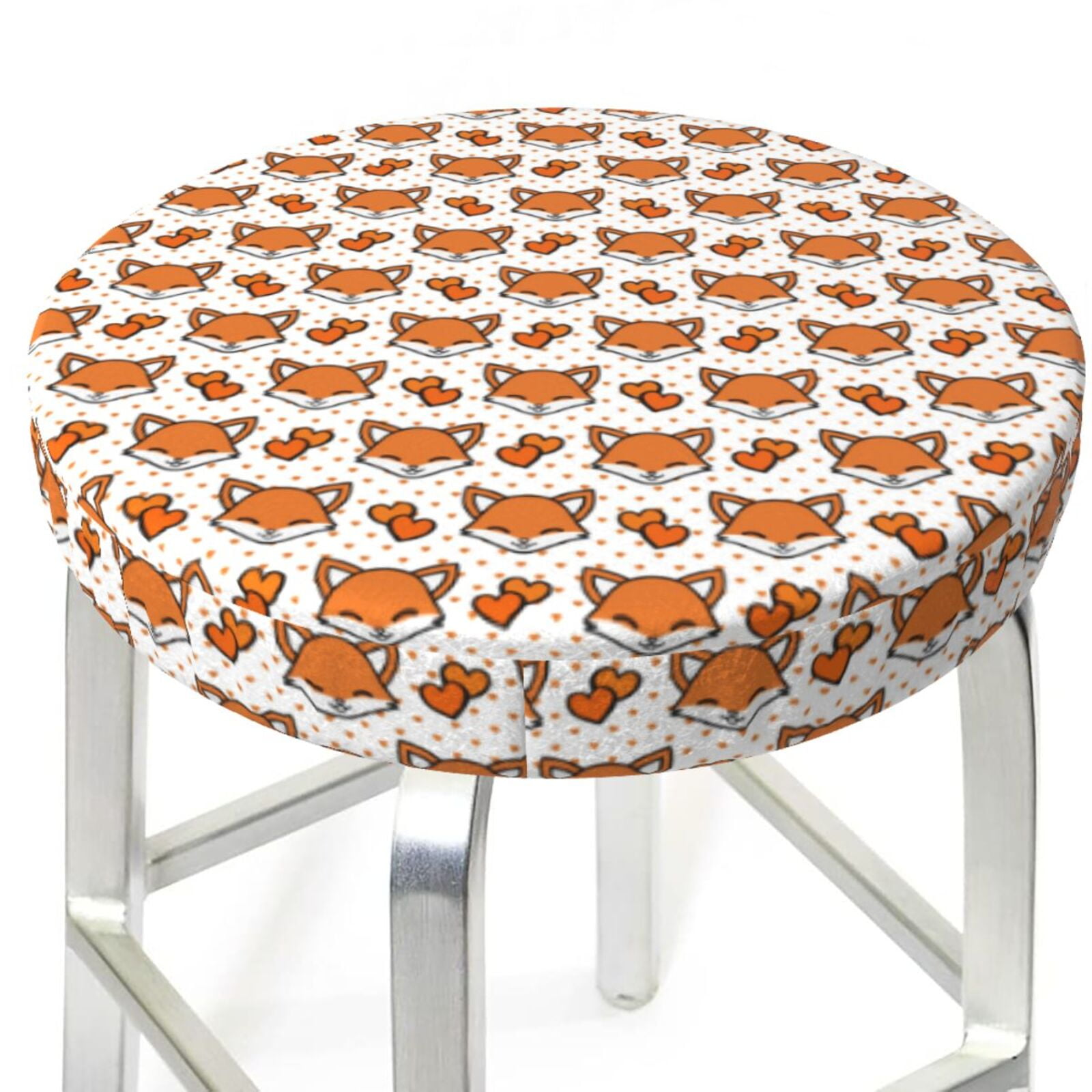 Bar Stool Covers Round, Cute Heart Fox Cartoon Bar Stool Cushion Covers ...