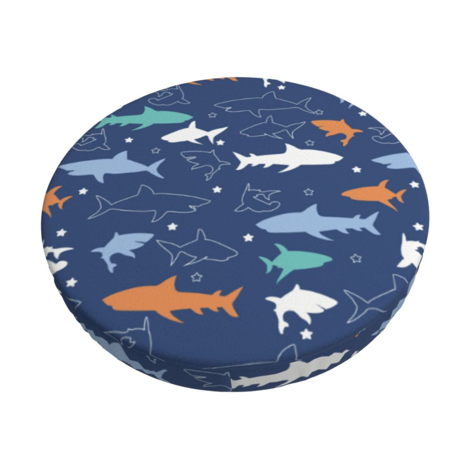 Bar Stool Covers Round, Cute Shark Stars Blue Bar Stool Cushion Covers ...