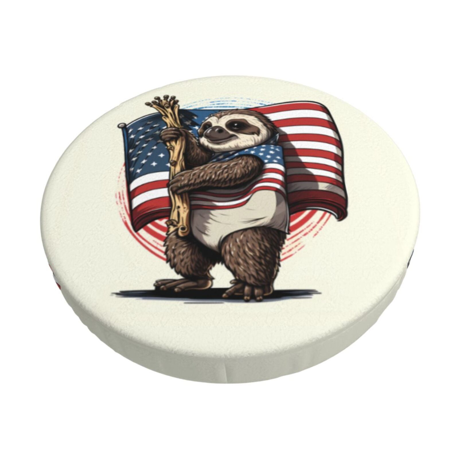 Bar Stool Covers Round, Cute Sloth American Flag Bar Stool Cushion ...