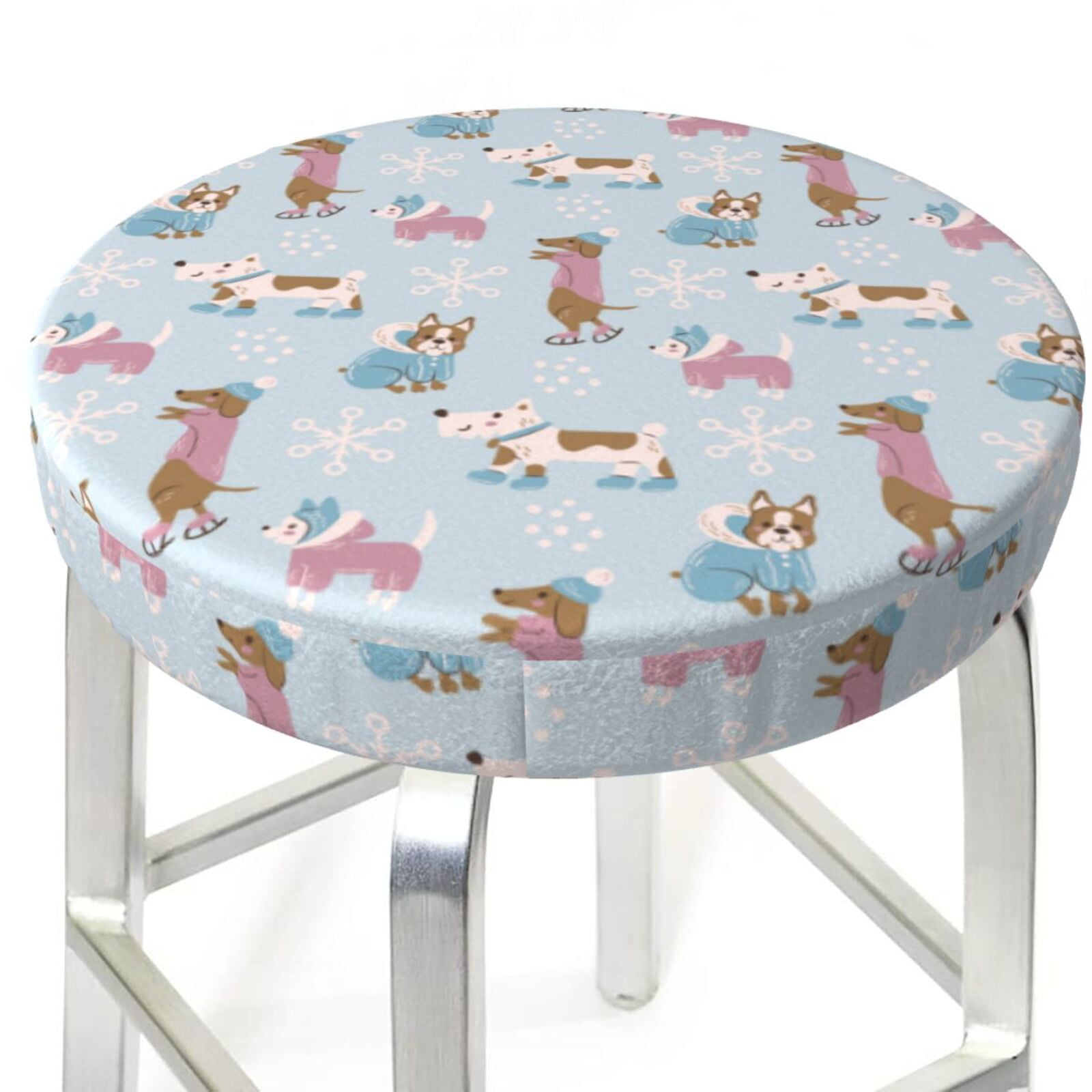 Bar Stool Covers Round, Cute Snowflake Dachshund Washable Round Seat ...