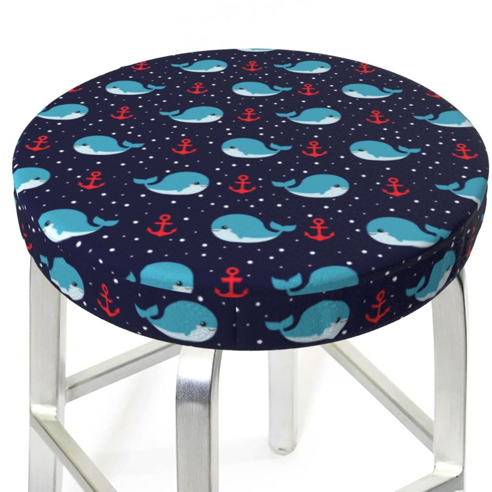 Bar Stool Covers Round, Cute anchor whale fish dots cartoon Bar Stool ...