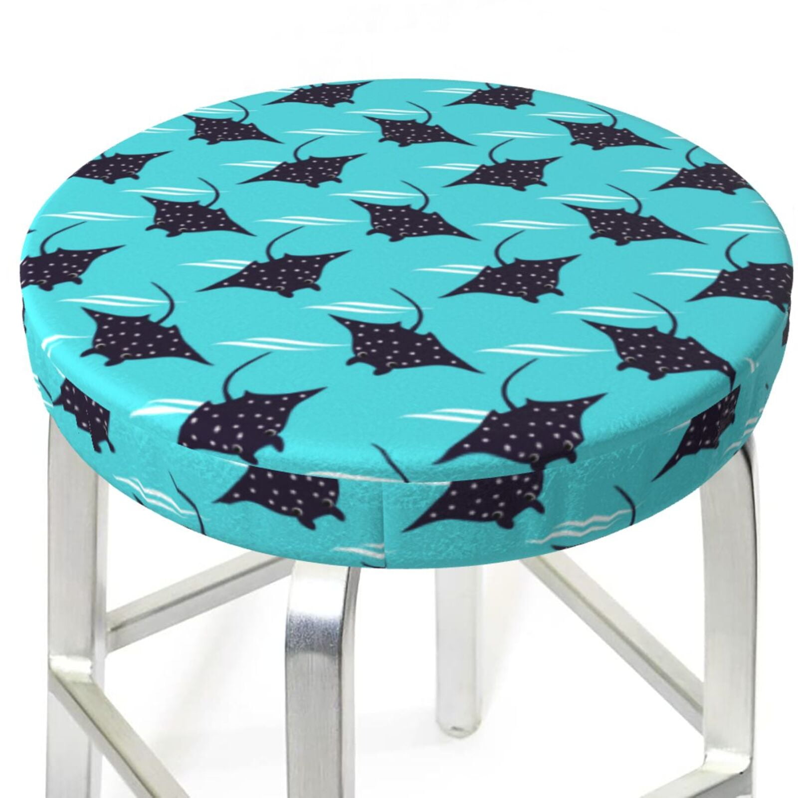 Bar Stool Covers Round, Cute black Stingray blue funny Bar Stool ...