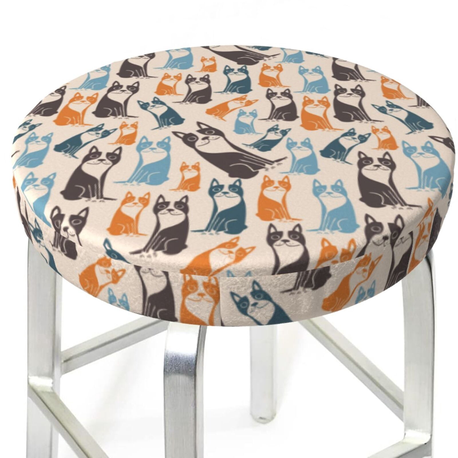 Bar Stool Covers Round, Cute boston terrier dog vintage Bar Stool ...