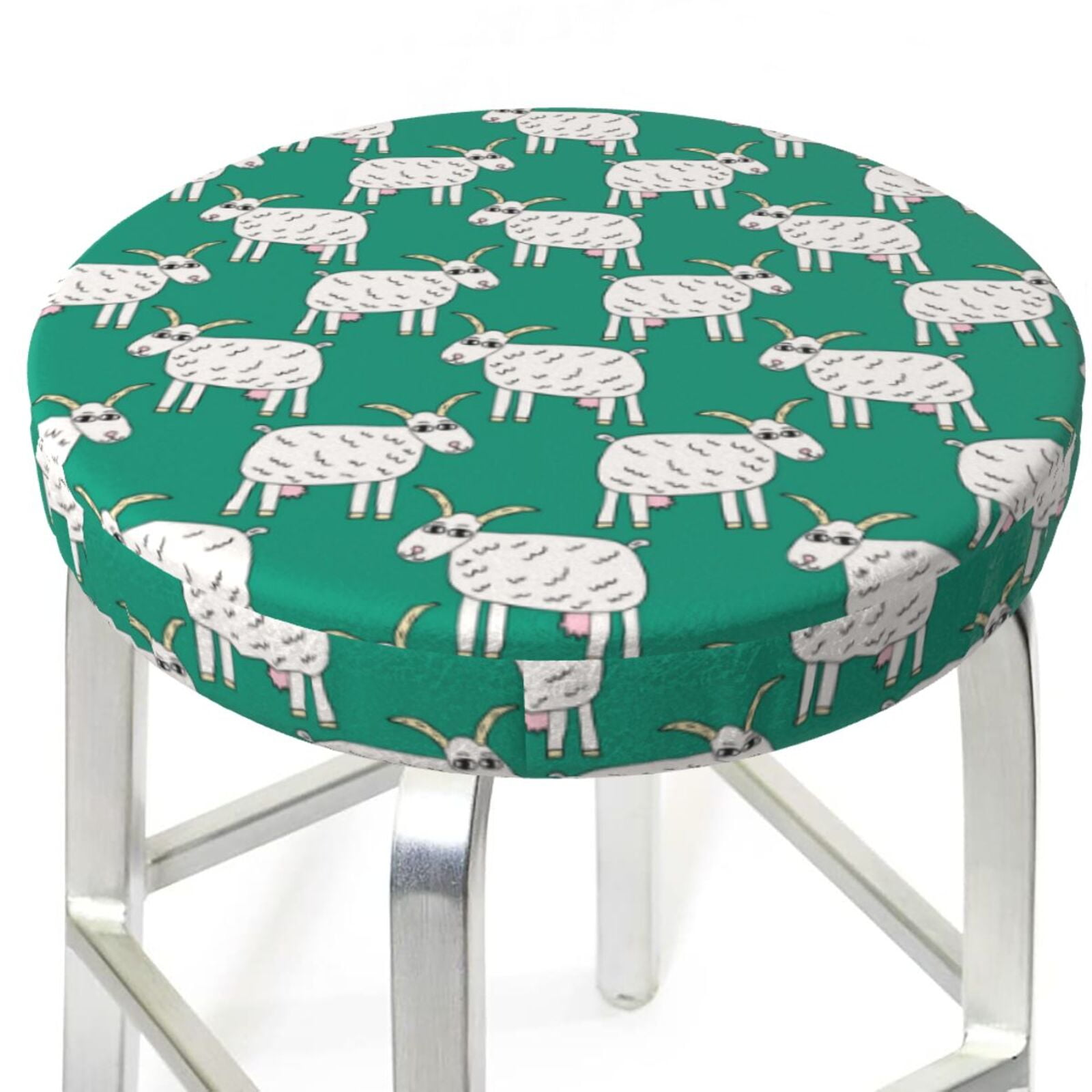Bar Stool Covers Round, Cute cartoon doodle goat green Bar Stool ...