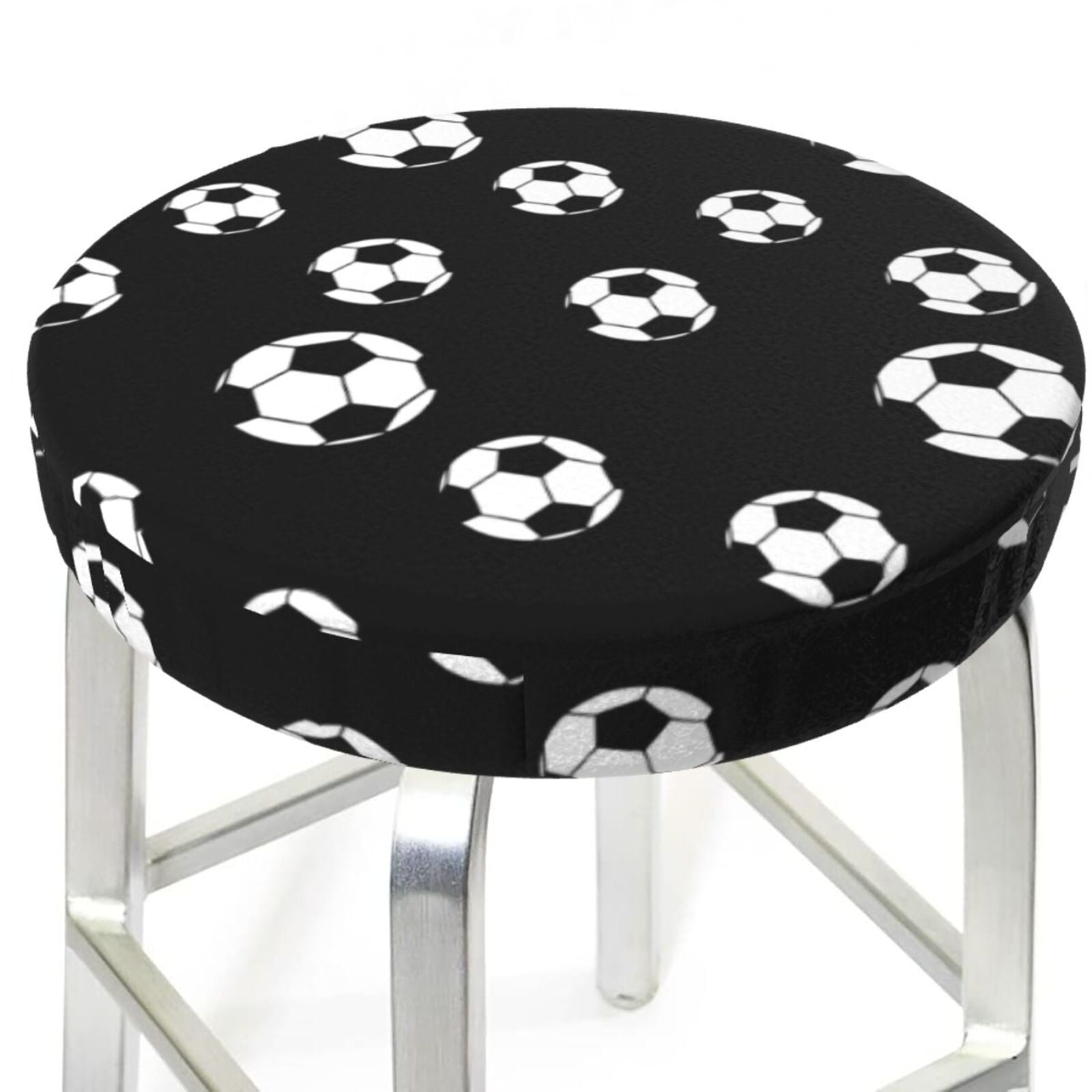 Bar Stool Covers Round, Cute soccer balls black Bar Stool Cushion ...