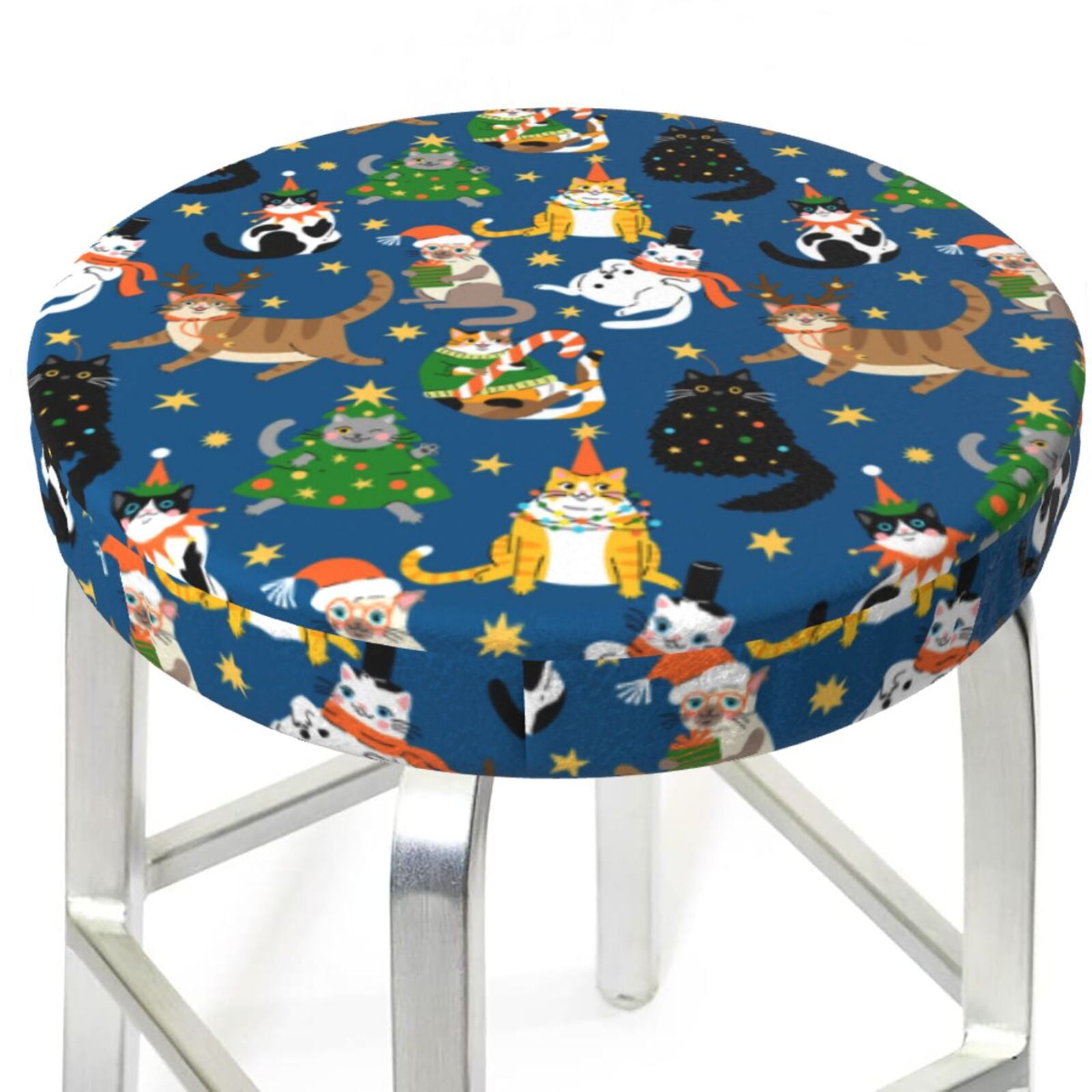 Bar Stool Covers Round, Different Cats Christmas Washable Round Seat ...
