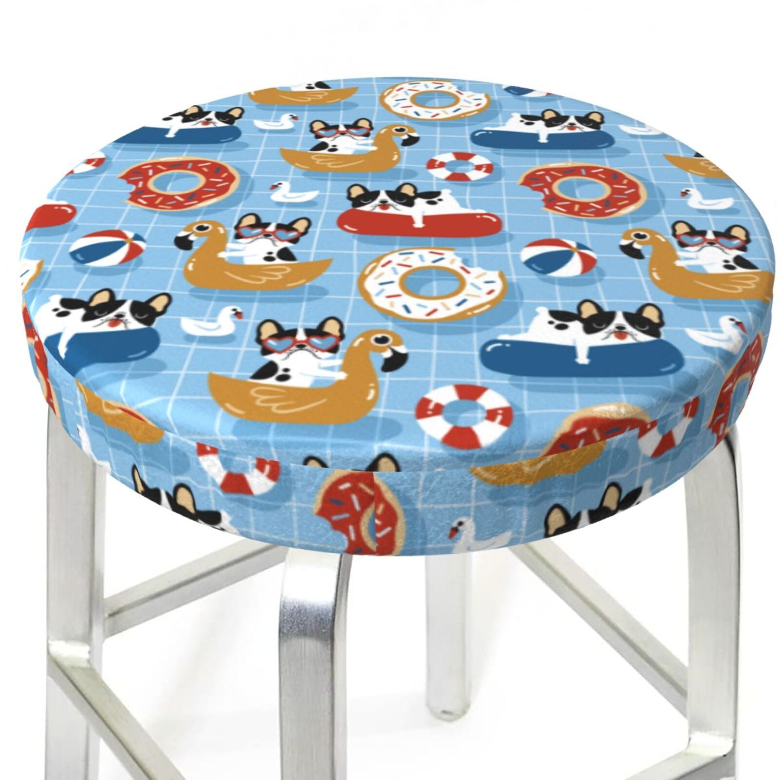 Bar Stool Covers Round, Dogs With Pool Floats Bar Stool Cushion Covers ...