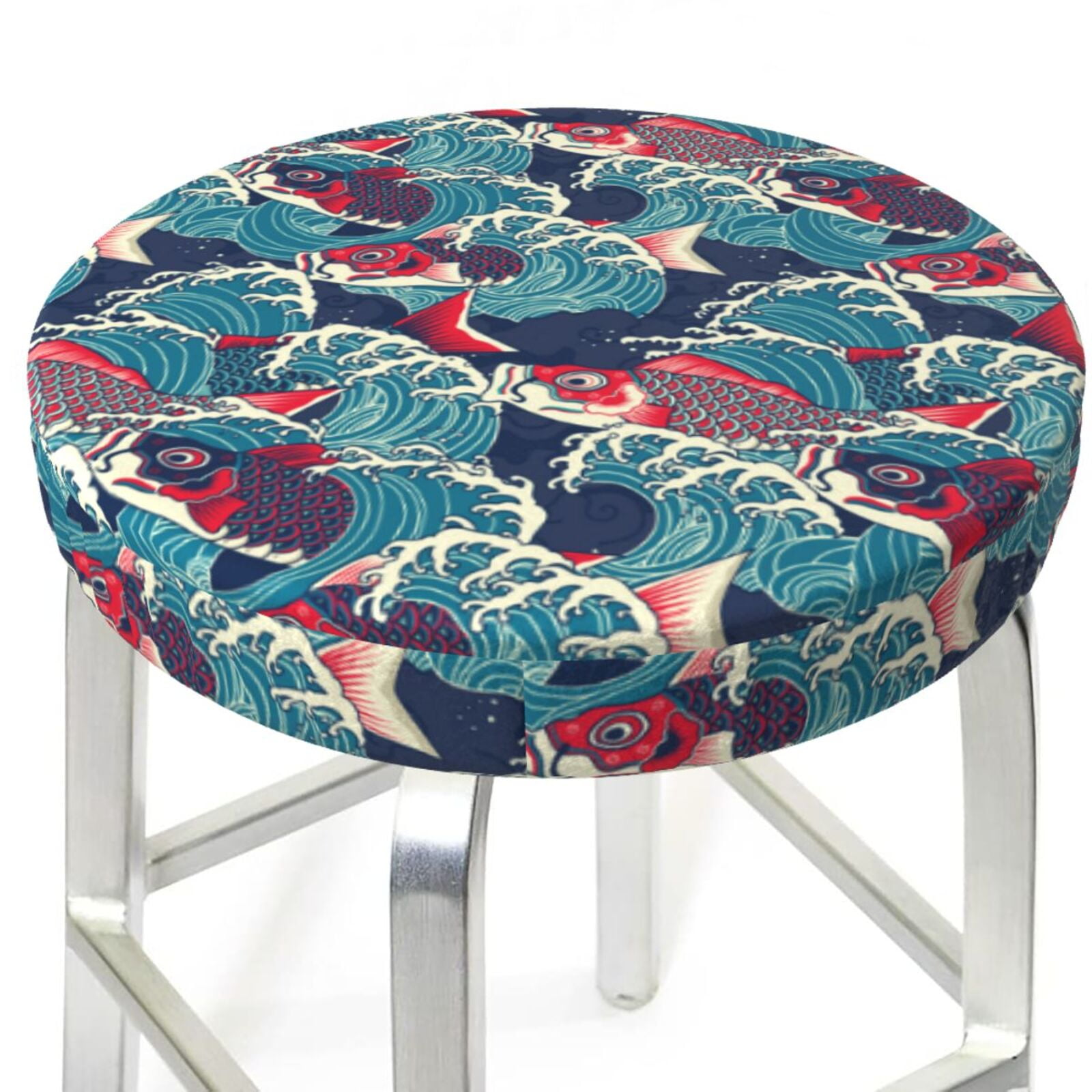 Bar Stool Covers Round, Fish In The Wave Bar Stool Cushion Covers Seat ...