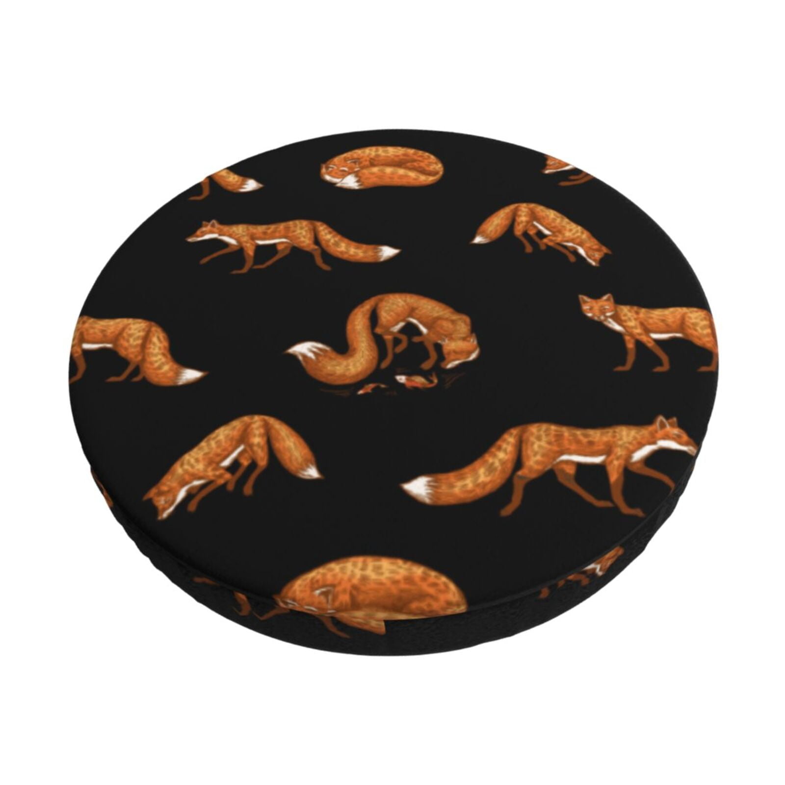 Bar Stool Covers Round, Fox Pattern Black Bar Stool Cushion Covers Seat ...
