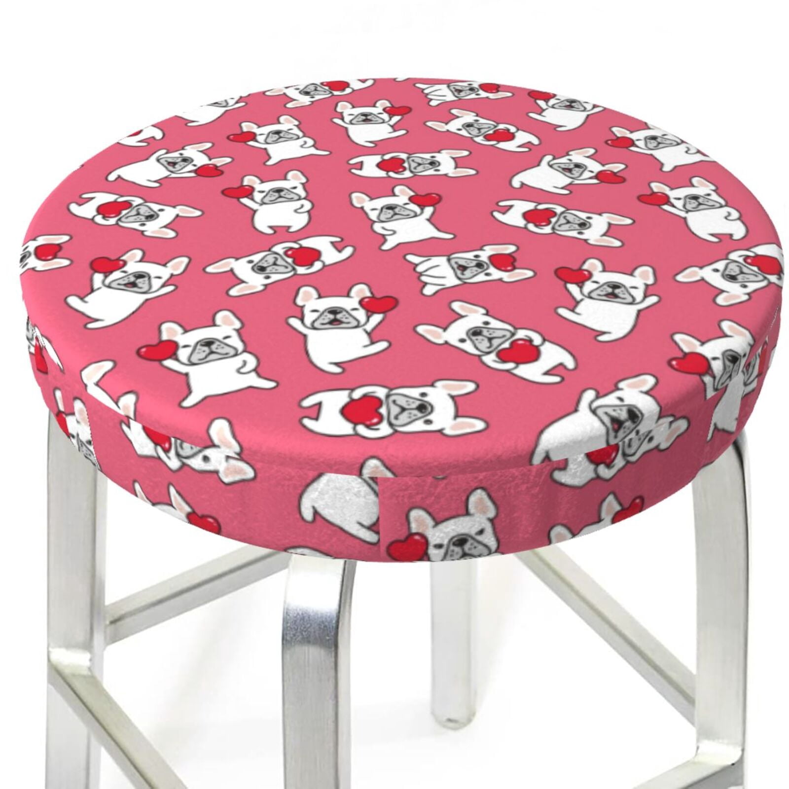 Bar Stool Covers Round, French Bulldog And Heart Bar Stool Cushion ...