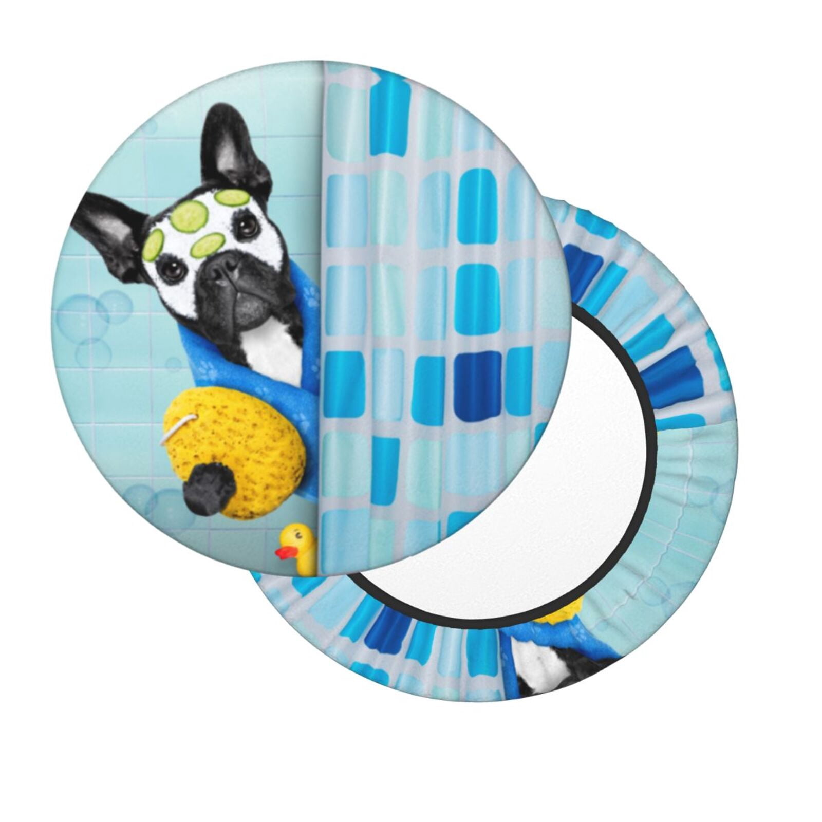 Bar Stool Covers Round - French Bulldog Dog in a Bathtub Soft Anti-Slip ...