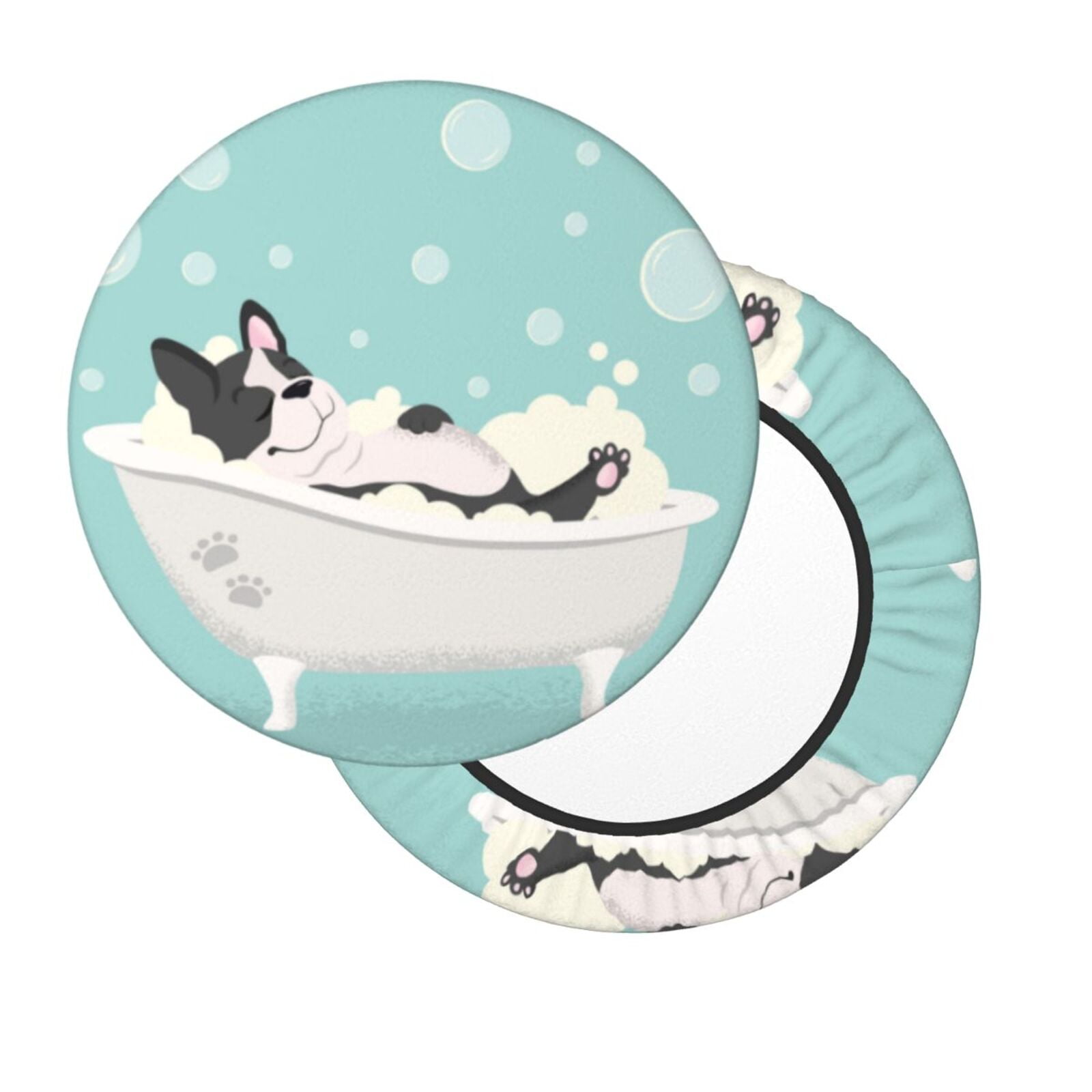 Bar Stool Covers Round - French Bulldog Taking a Bath Soft Anti-Slip ...