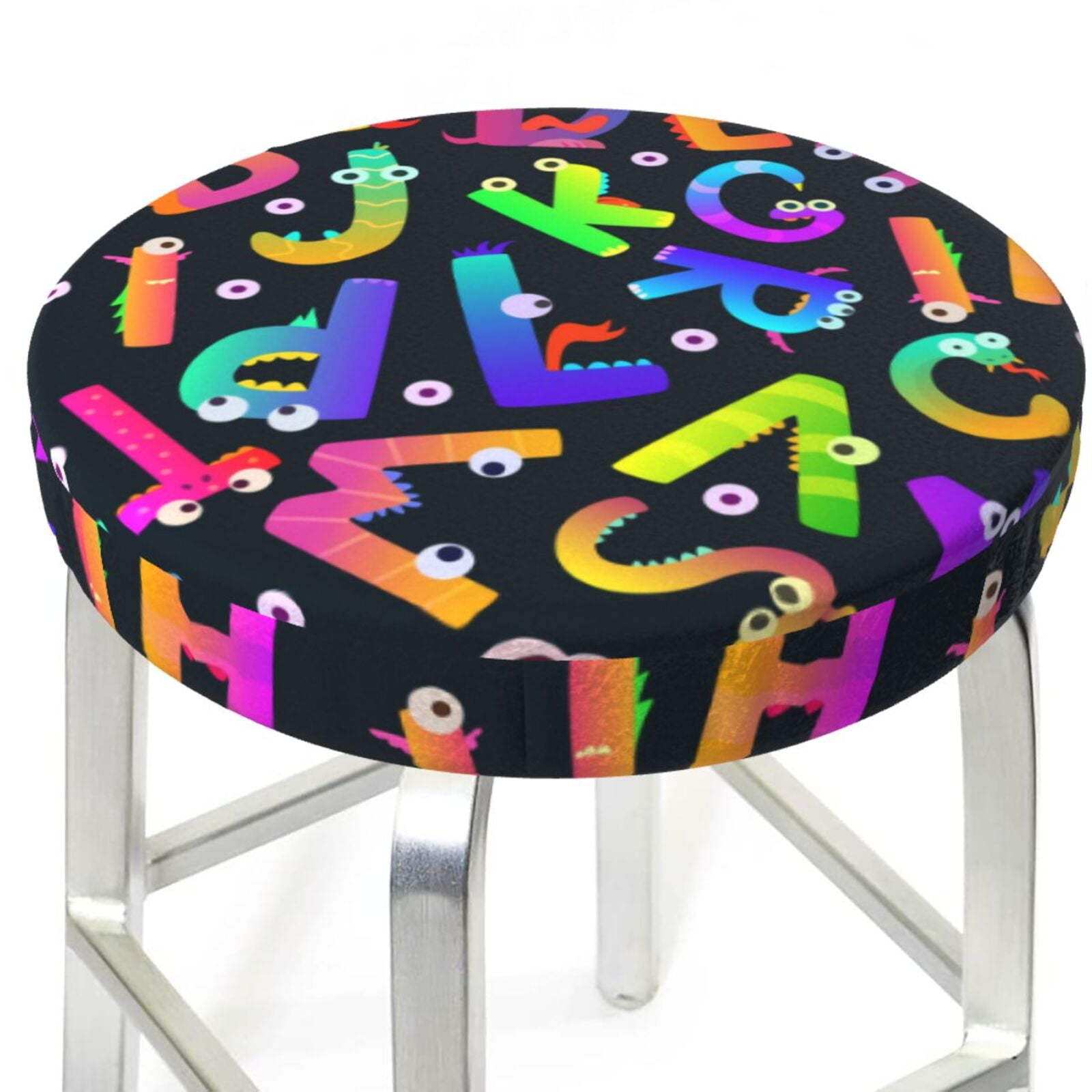 Bar Stool Covers Round, Funny Alphabet Monster Bar Stool Cushion Covers ...