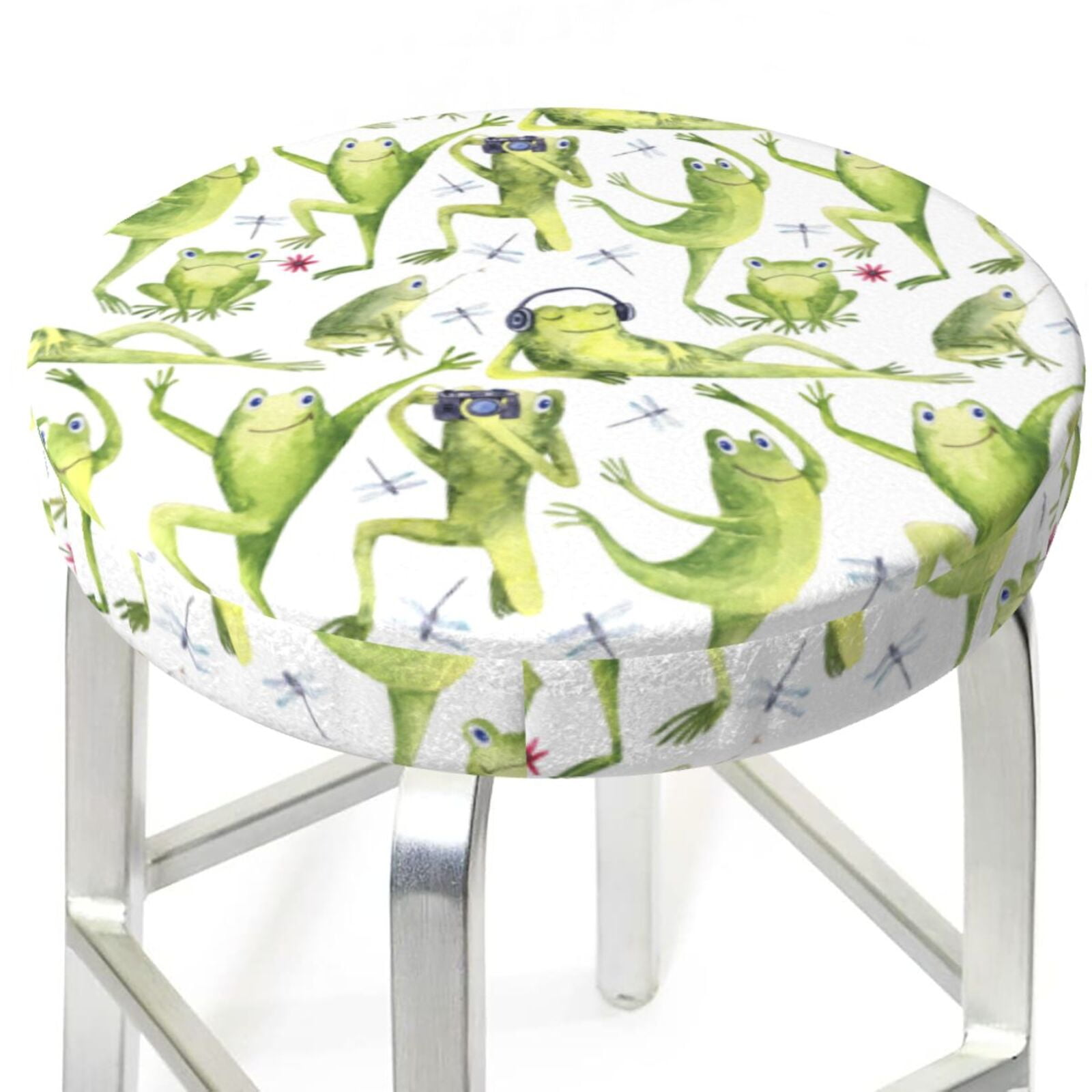 Bar Stool Covers Round, Funny Frogs dancing camera cute Bar Stool ...