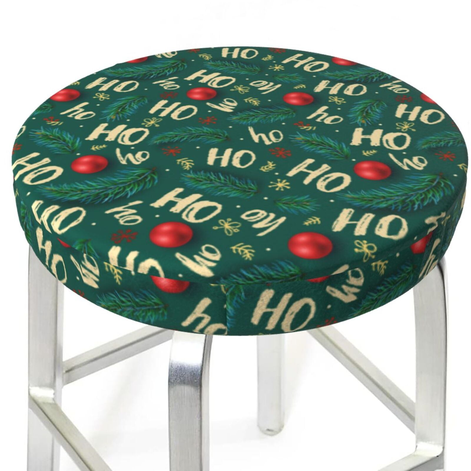 Bar Stool Covers Round, Green Background With Ho Washable Round Seat ...