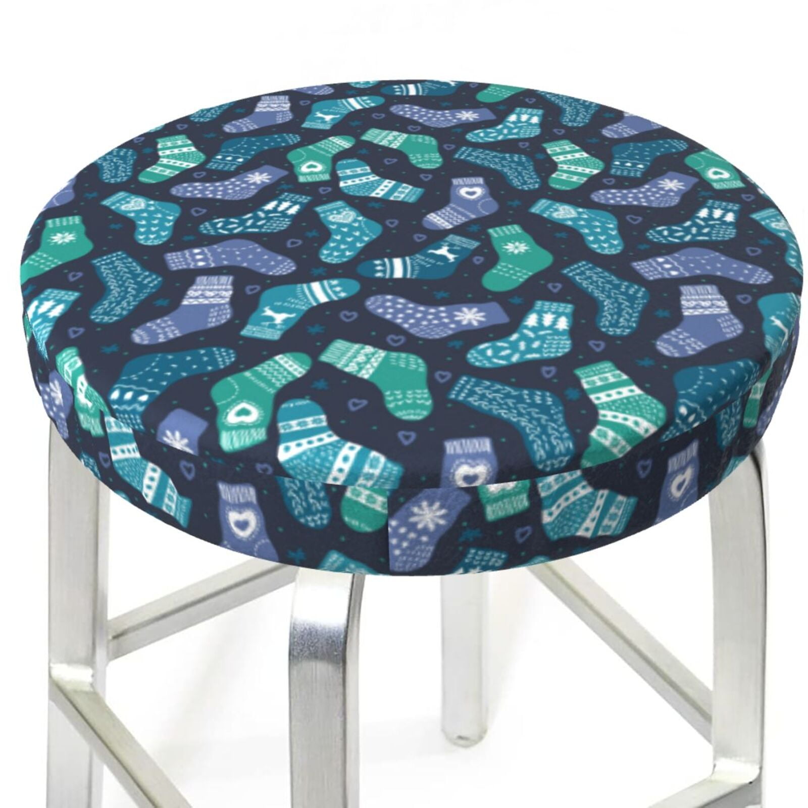 Bar Stool Covers Round, Green Christmas Print Socks Bar Stool Cushion ...