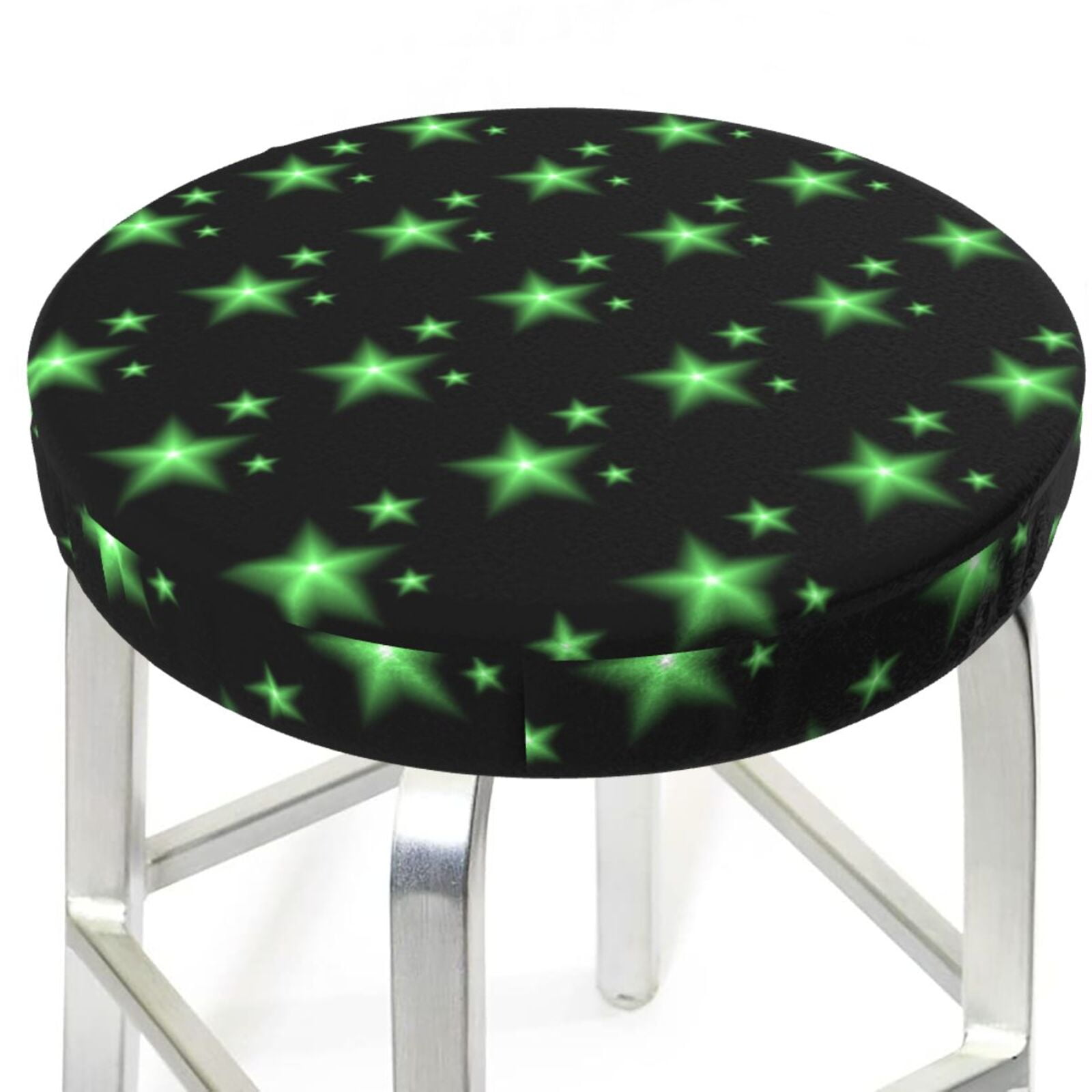 Bar Stool Covers Round, Green shining stars black cool Bar Stool ...