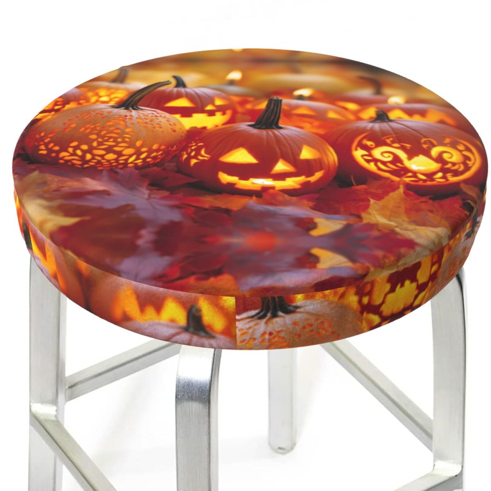 Bar Stool Covers Round, Halloween Carved Pumpkin Art A Bar Stool ...