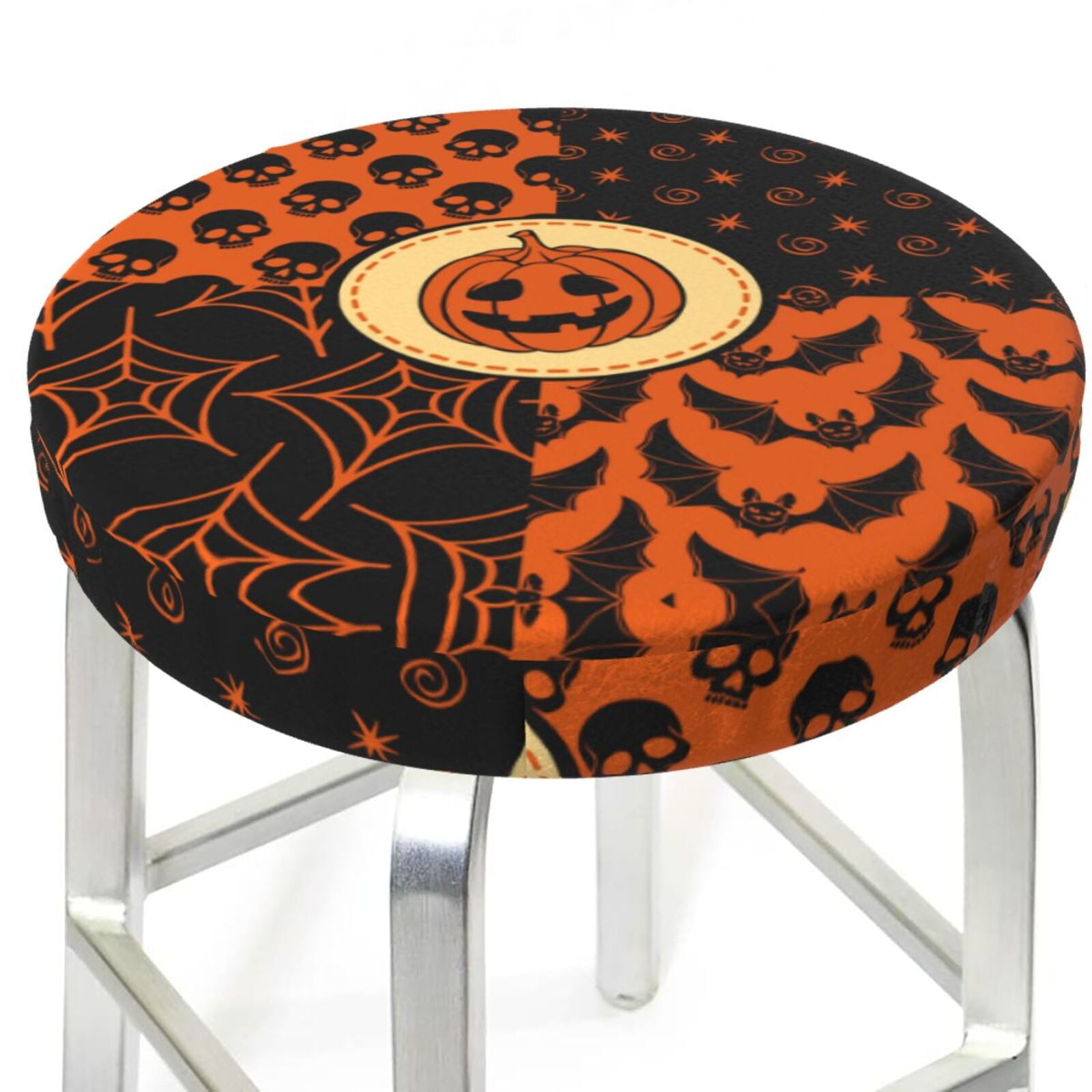 Bar Stool Covers Round, Halloween Orange Elements Bar Stool Cushion Covers Seat Cushion with ...