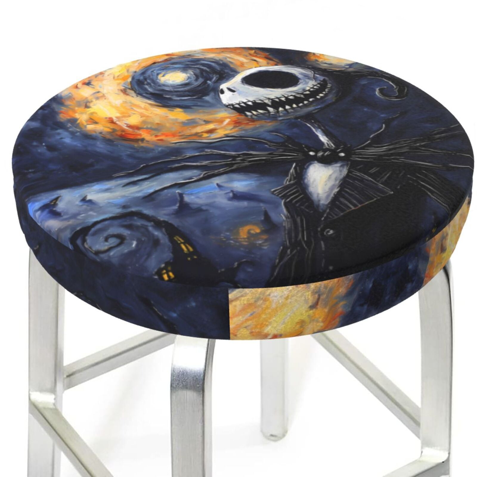 Bar Stool Covers Round, Halloween Starry Night Pumpkin Bar Stool ...