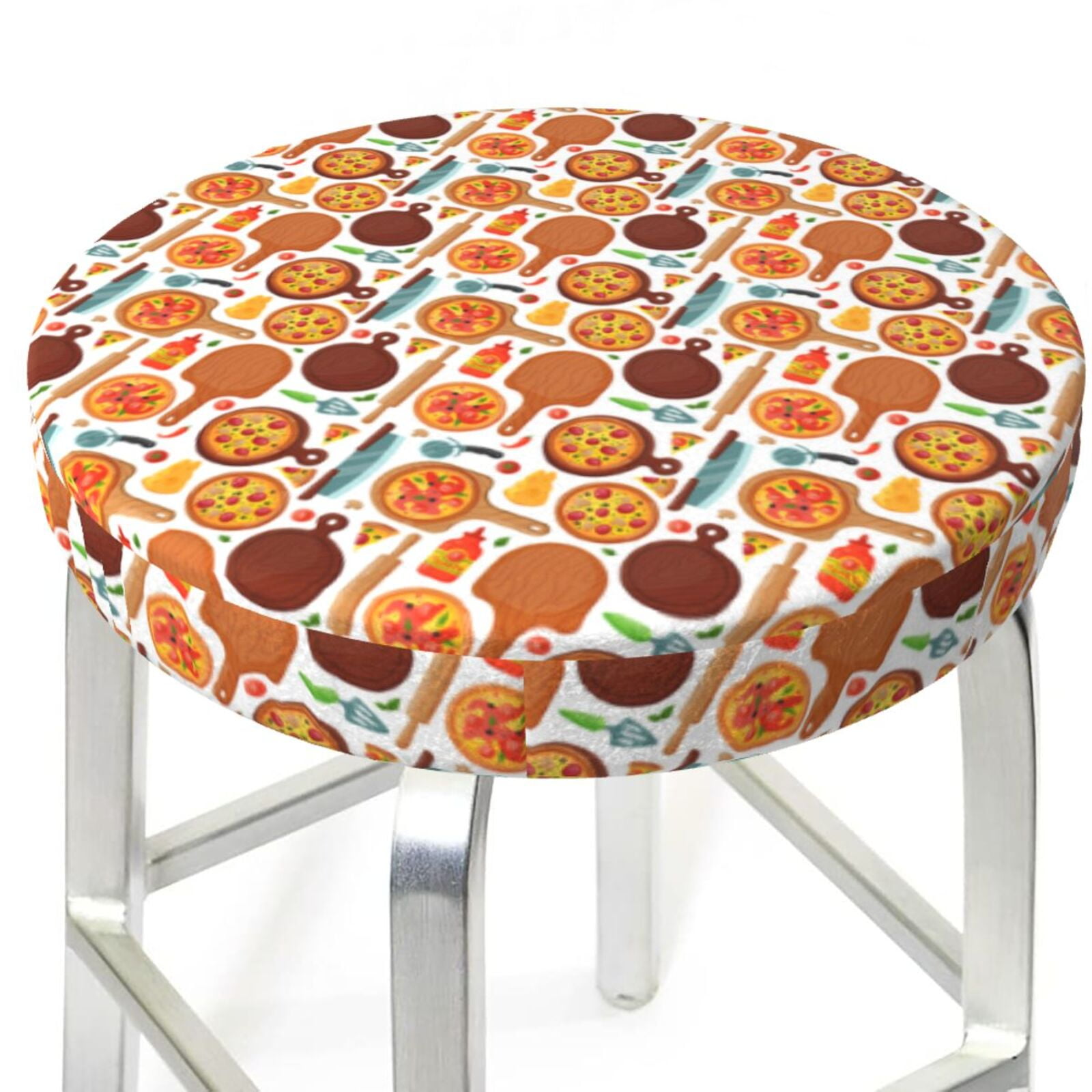 Bar Stool Covers Round, Hot Fresh Pizza Washable Round Seat Covers ...