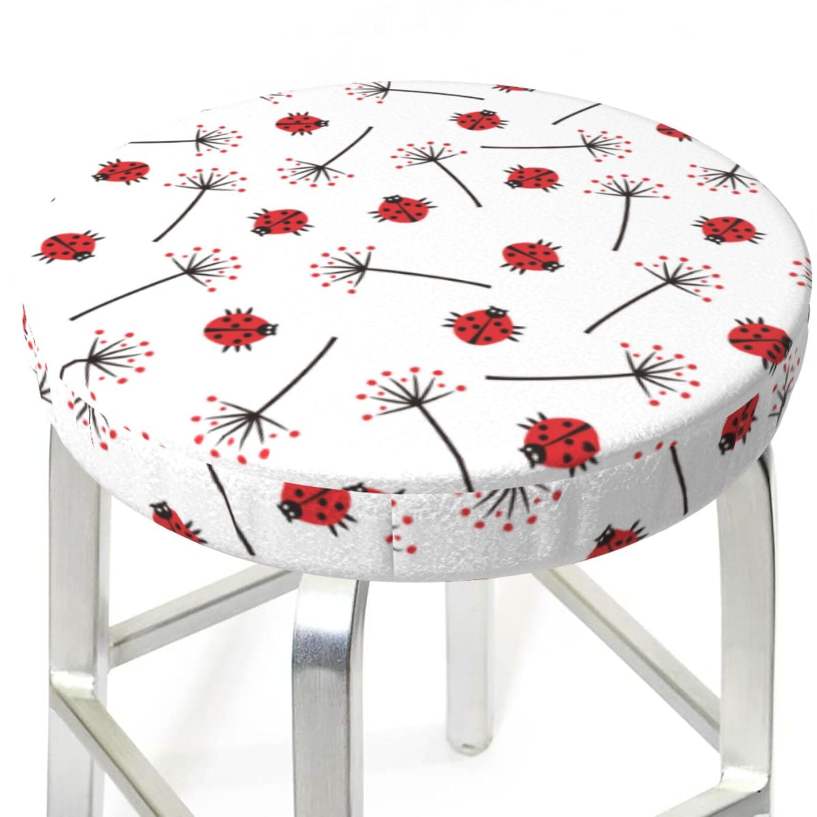 Bar Stool Covers Round, Ladybug With Dandelion Washable Round Seat ...