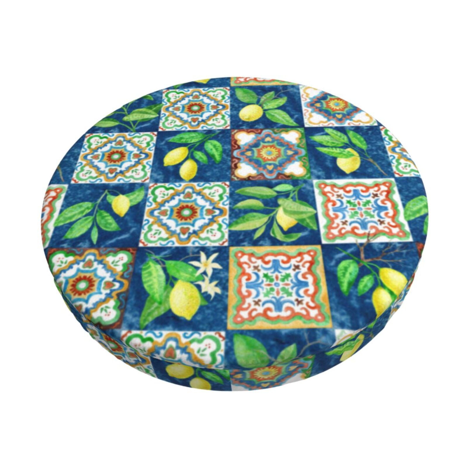 Bar Stool Covers Round, Lemon And Leaves Bar Stool Cushion Covers Seat ...