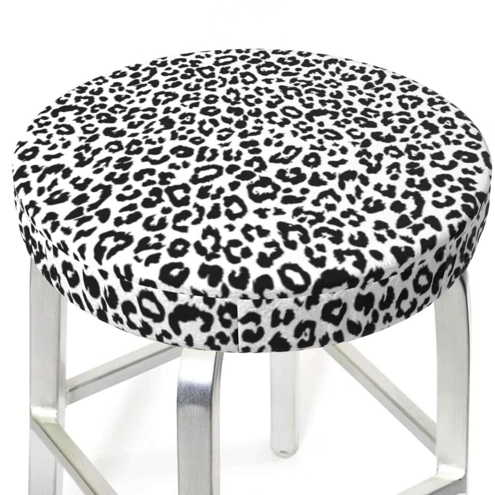 Bar Stool Covers Round, Leopard black white texture Washable Round Seat ...