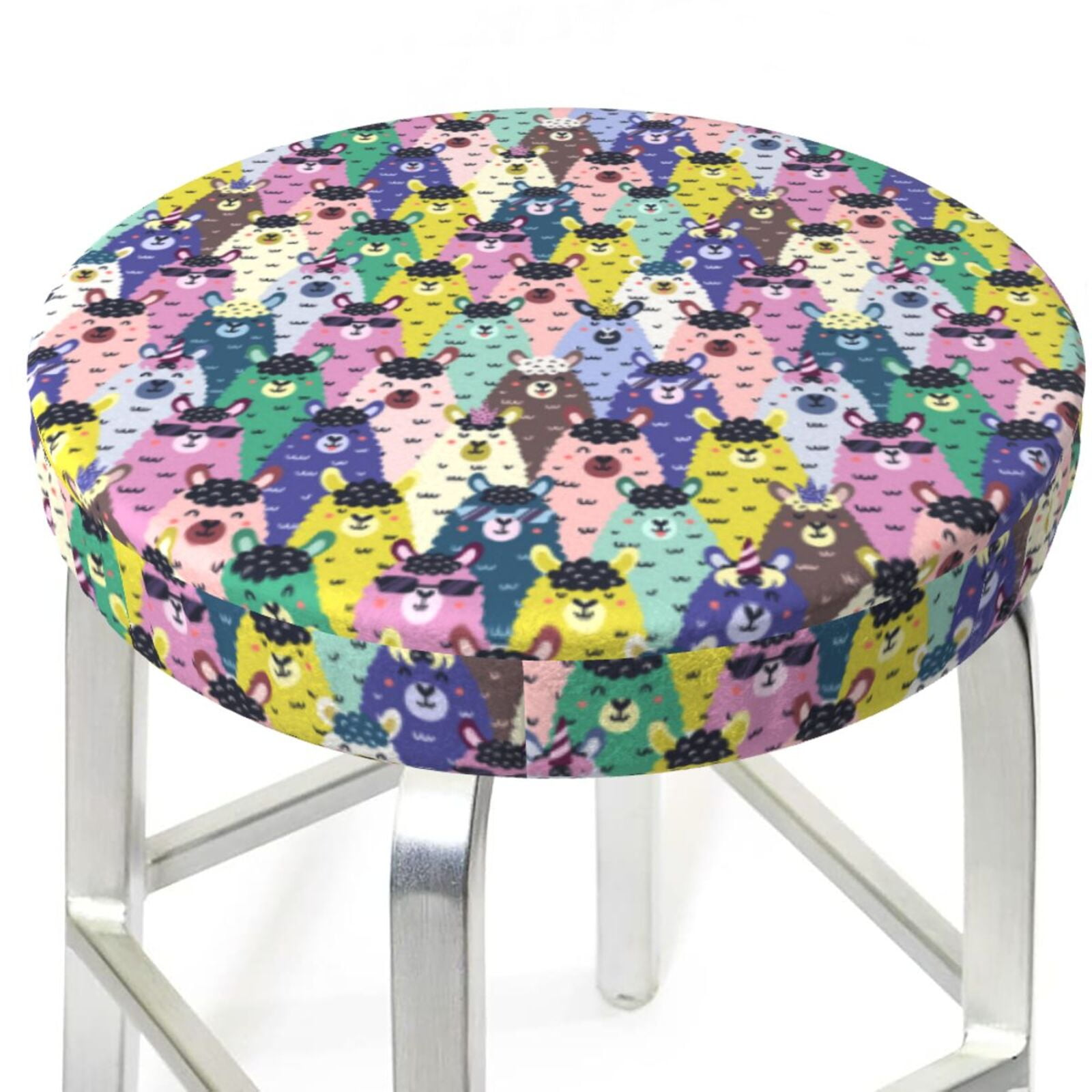 Bar Stool Covers Round, Llamas Colorful Bar Stool Cushion Covers Seat ...