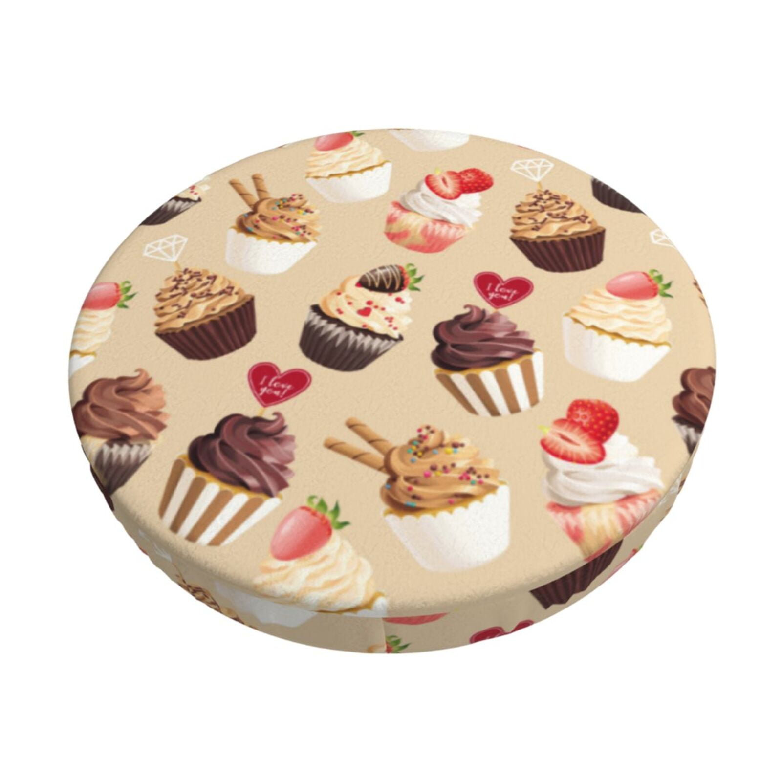 Bar Stool Covers Round, Love Cupcake Strawberry Print Bar Stool Cushion ...