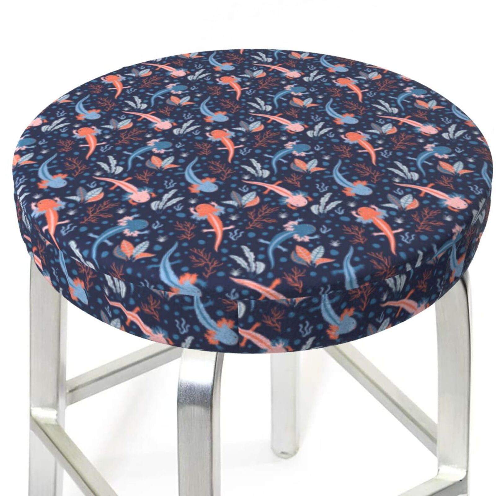 Bar Stool Covers Round, Lovely axolotl blue cute Washable Round Seat ...