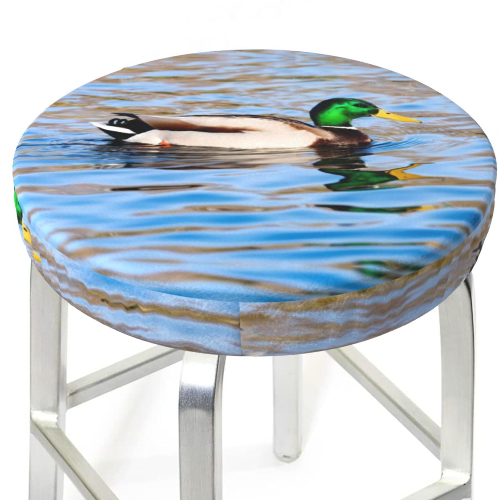 Bar Stool Covers Round, Mallard Duck Swimming In A River Bar Stool ...