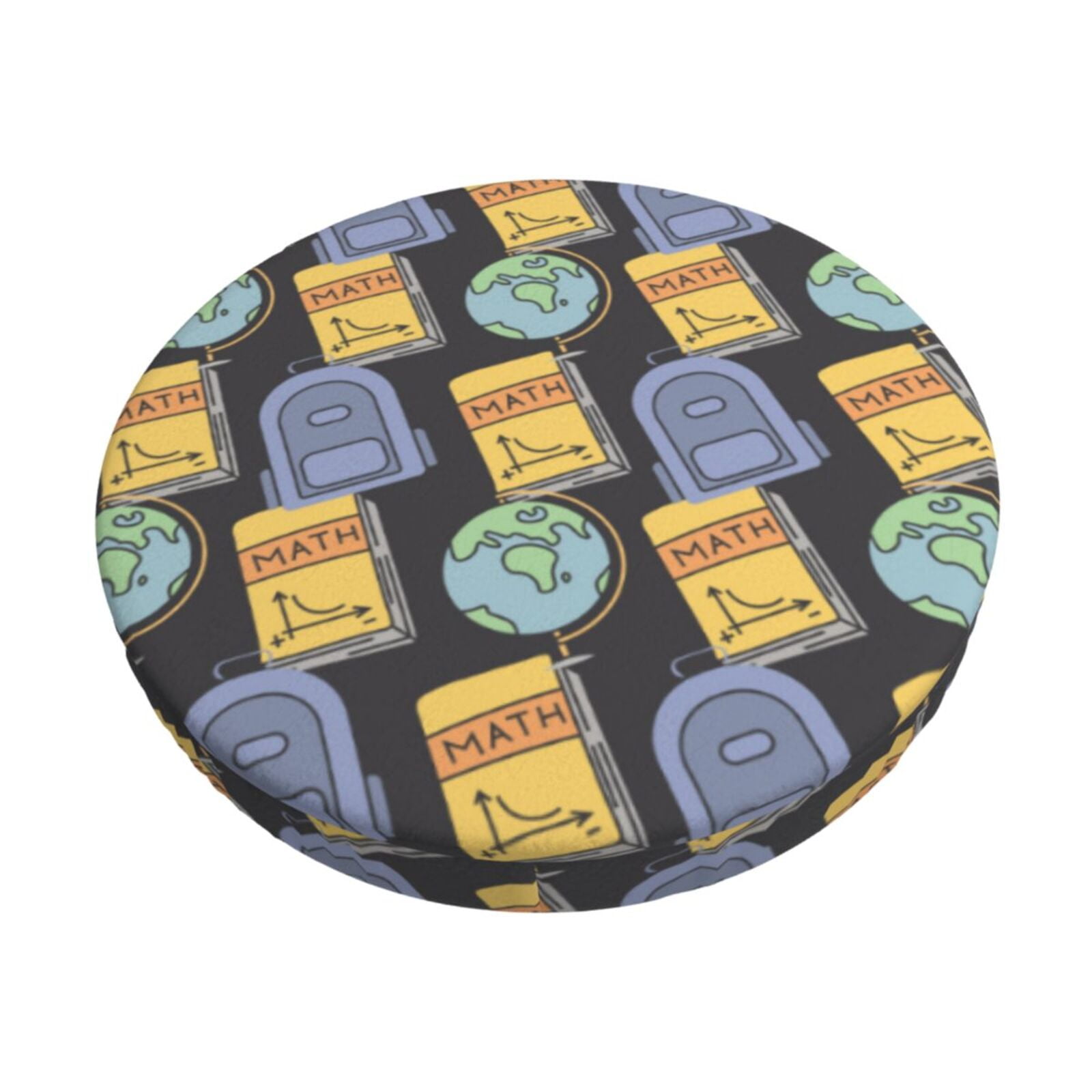 Bar Stool Covers Round, Math Book Globe Print Bar Stool Cushion Covers ...