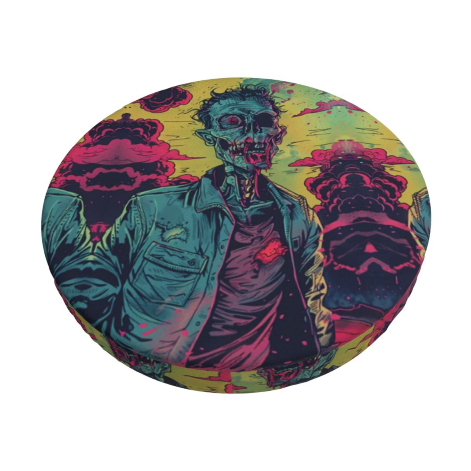 Bar Stool Covers Round, Neon Zombie Skull Bar Stool Cushion Covers Seat ...