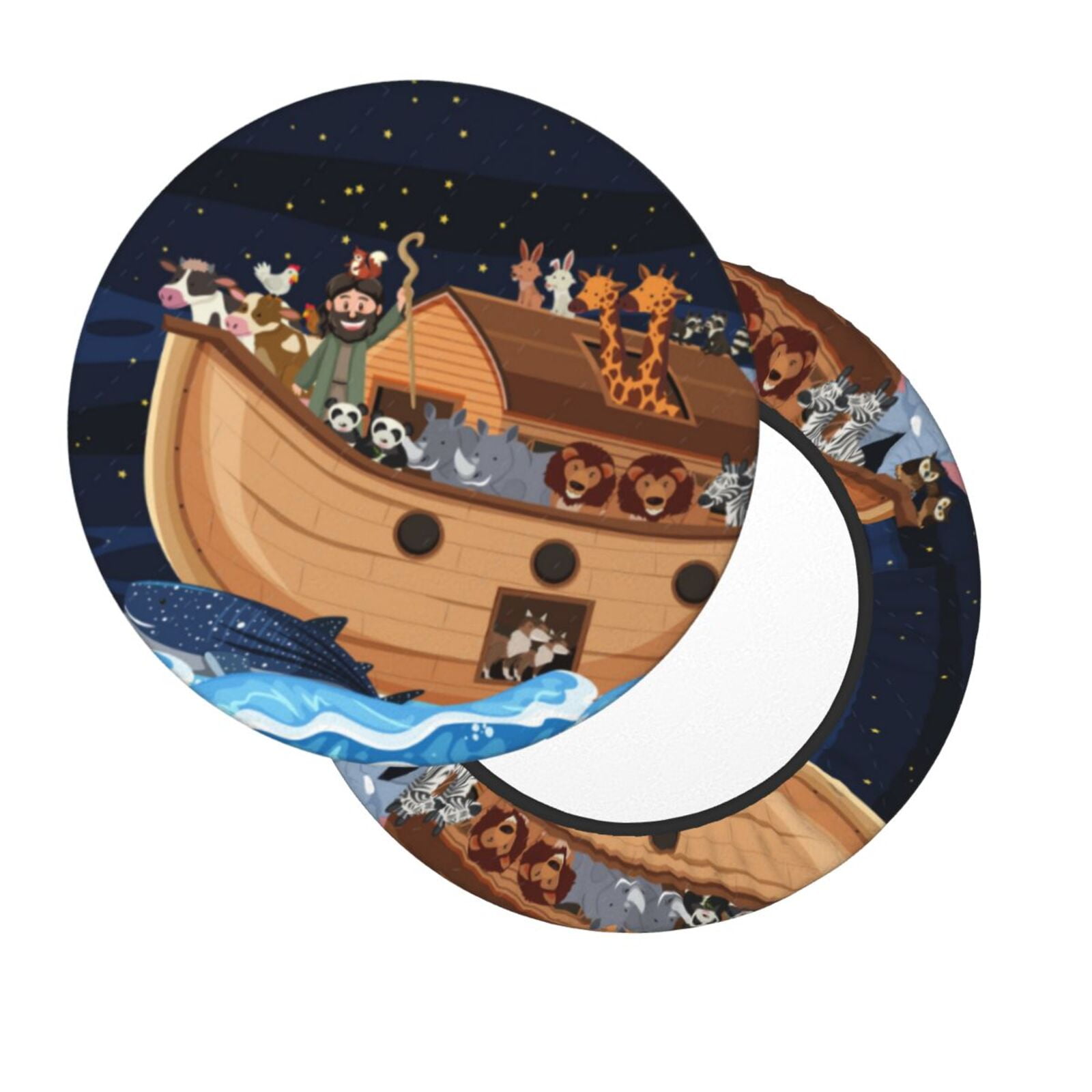 Bar Stool Covers Round - Ocean Scene with Noah's Ark Soft Anti-Slip Round Chair Cove with ...