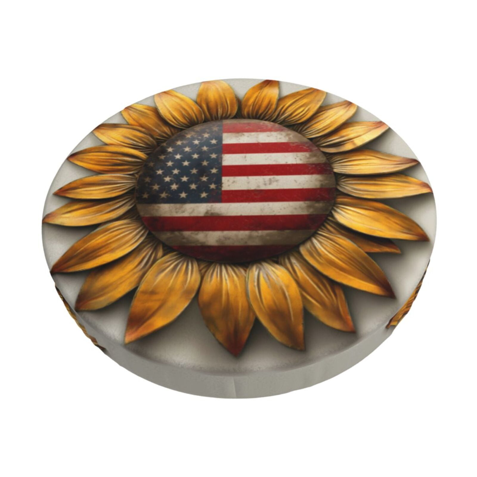 Bar Stool Covers Round, Patriotic Sunflower Flag Bar Stool Cushion ...