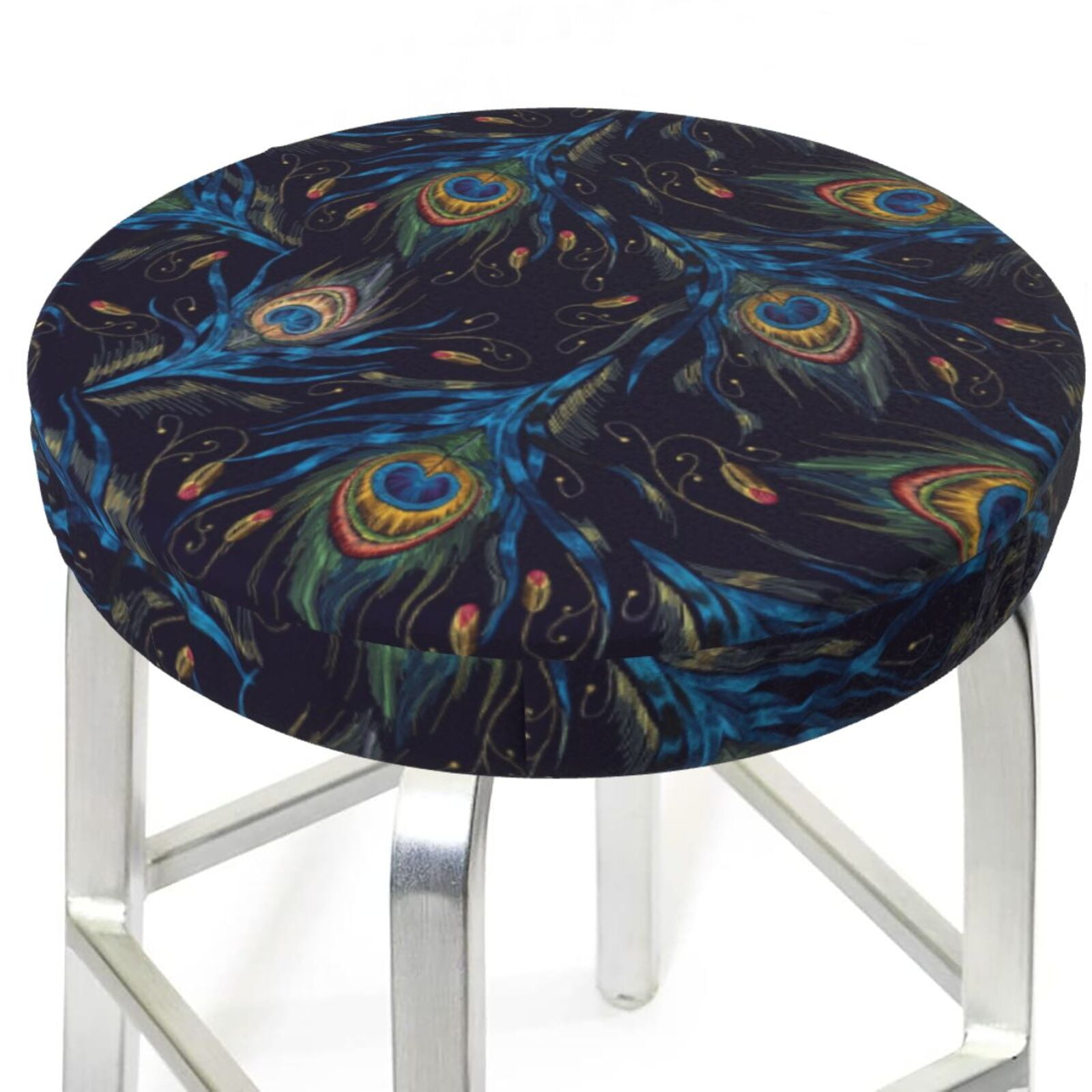Bar Stool Covers Round, Peacock Feathers Bar Stool Cushion Covers Seat ...